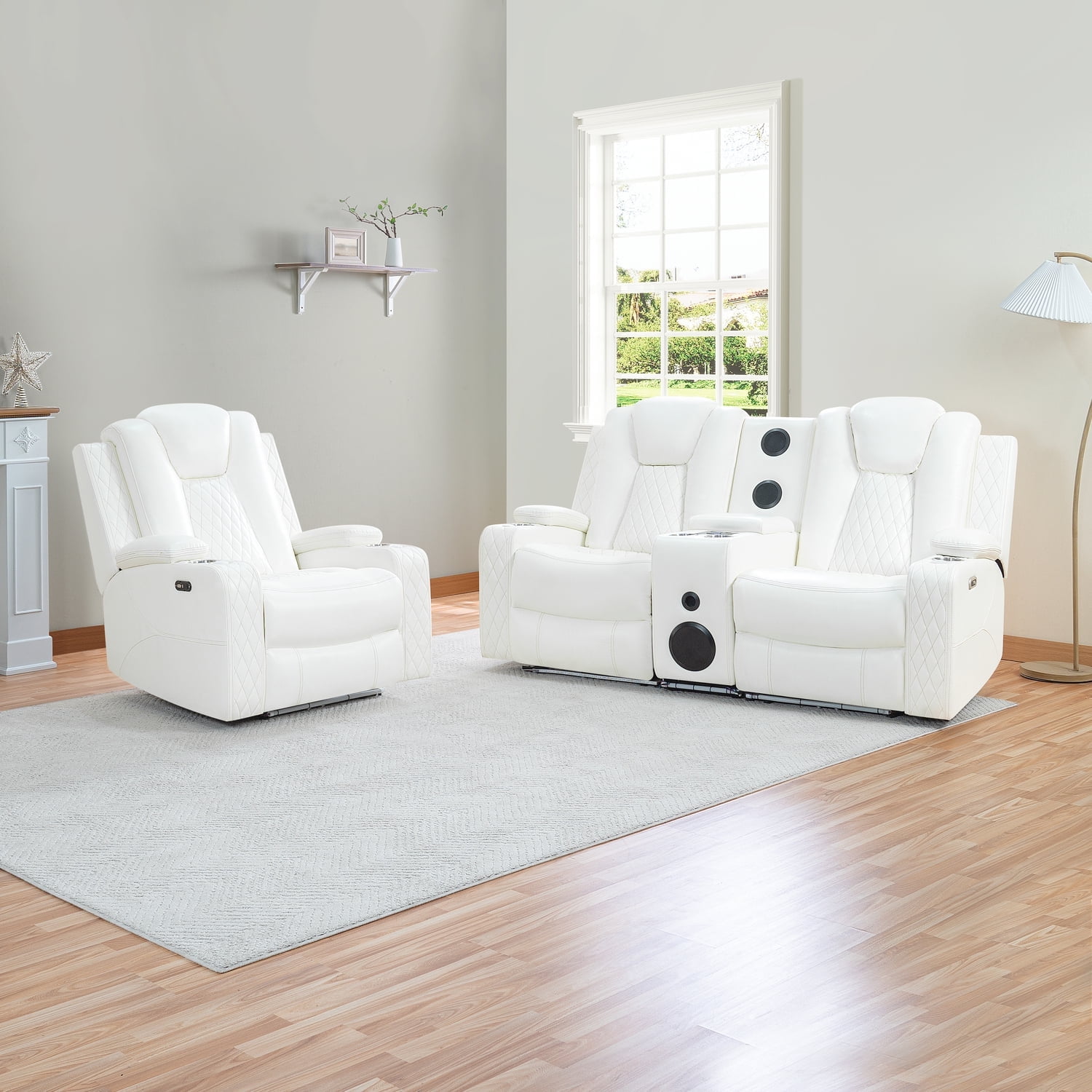 Chicago Chair & Sofa Set-Color:White,Fabric:Air Leather,Style:Chair and ...
