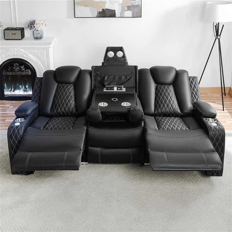 Naomi Home Chicago Sofa Black Air Leather – Premium 3-Seater Reclining ...
