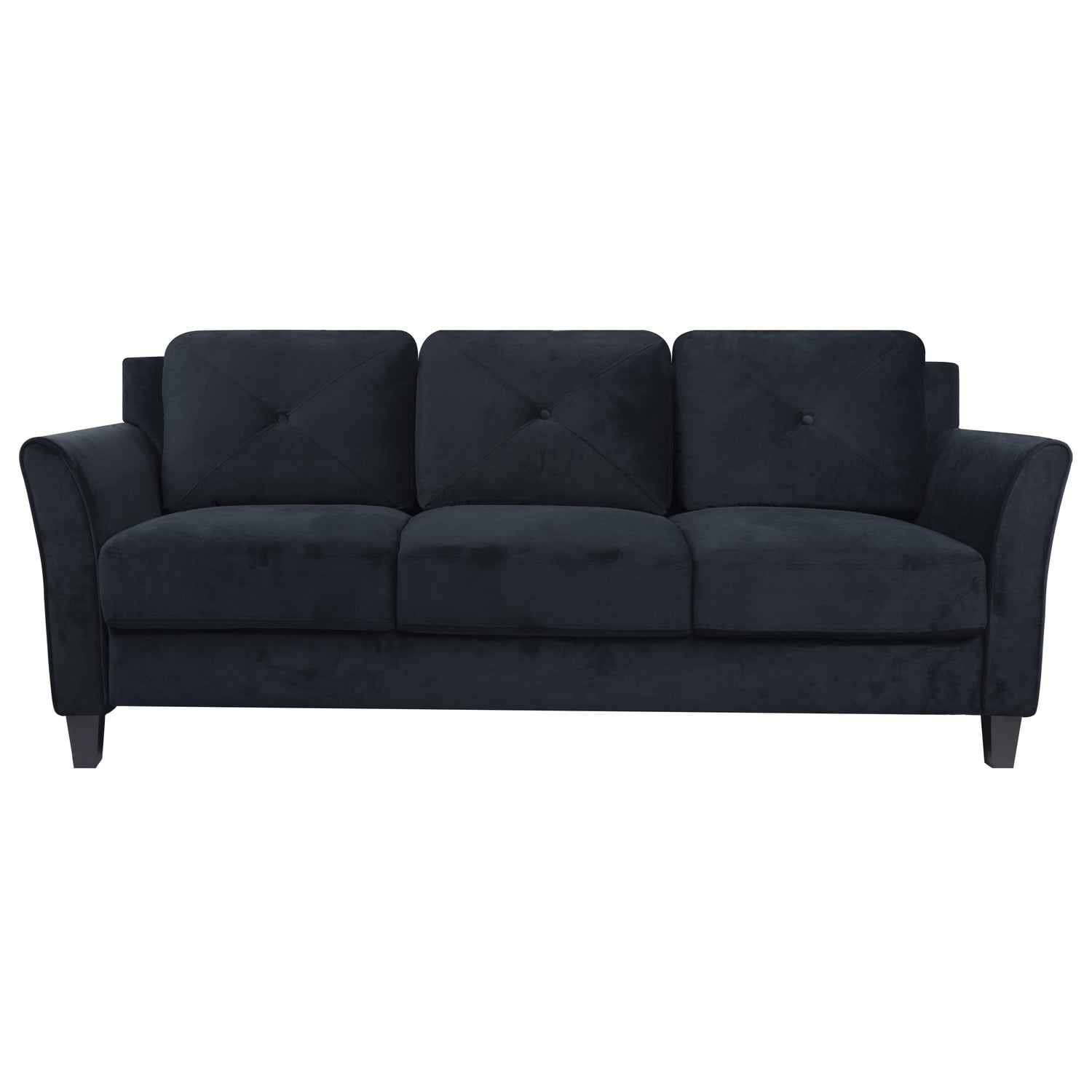 Naomi Home Raelynn Button Tufted Microfiber Sofa, Black, Curved Arms ...