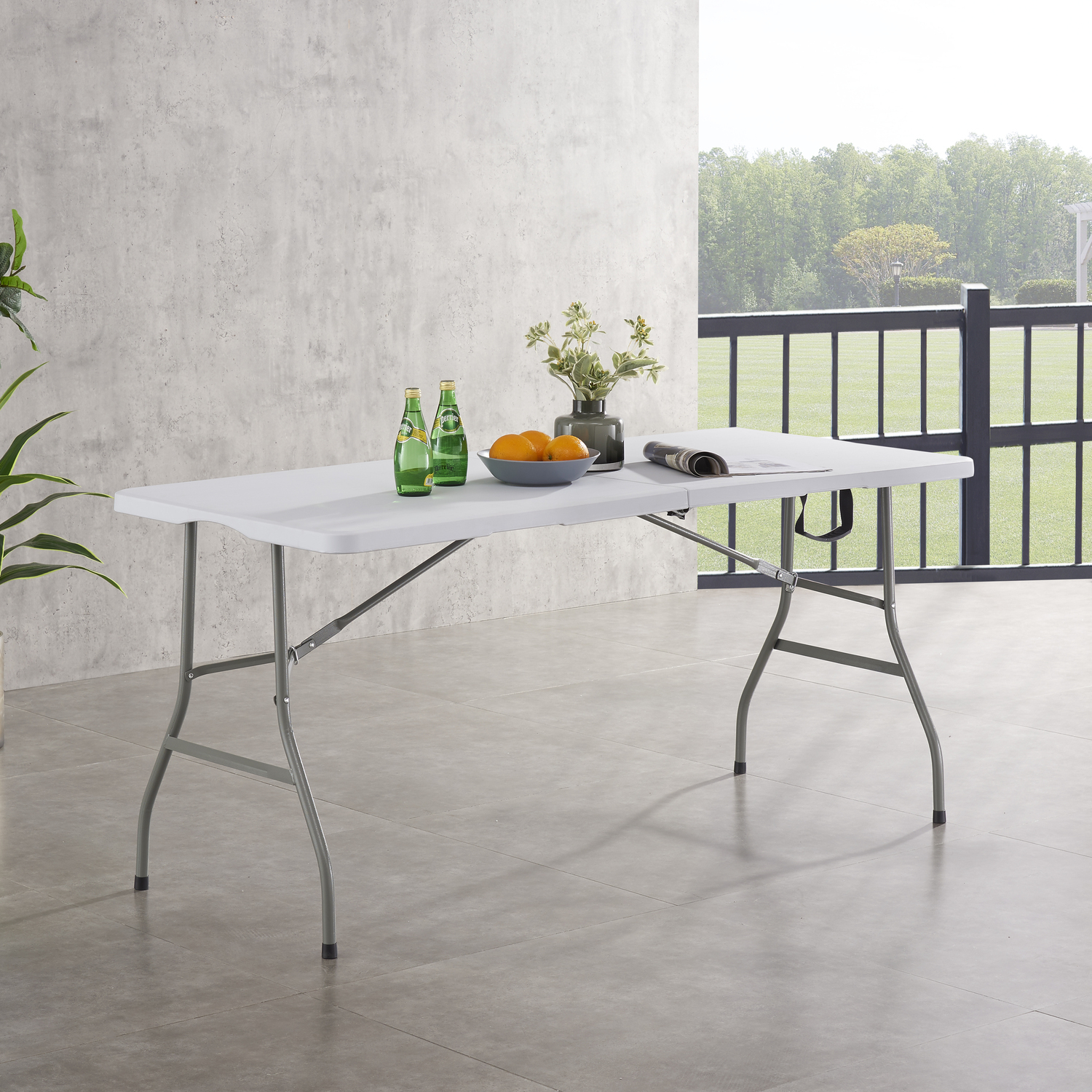 Lifetime Essential 6 Ft. x 30 In. White Granite Fold-In-Half Table ...