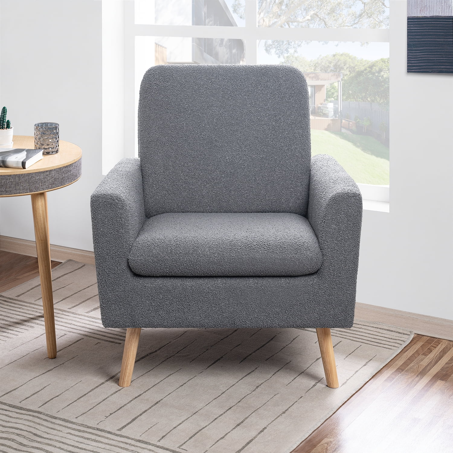 Naomi Home Frida Fleece Minimalist Accent Chair-Color:Gray - Walmart.com