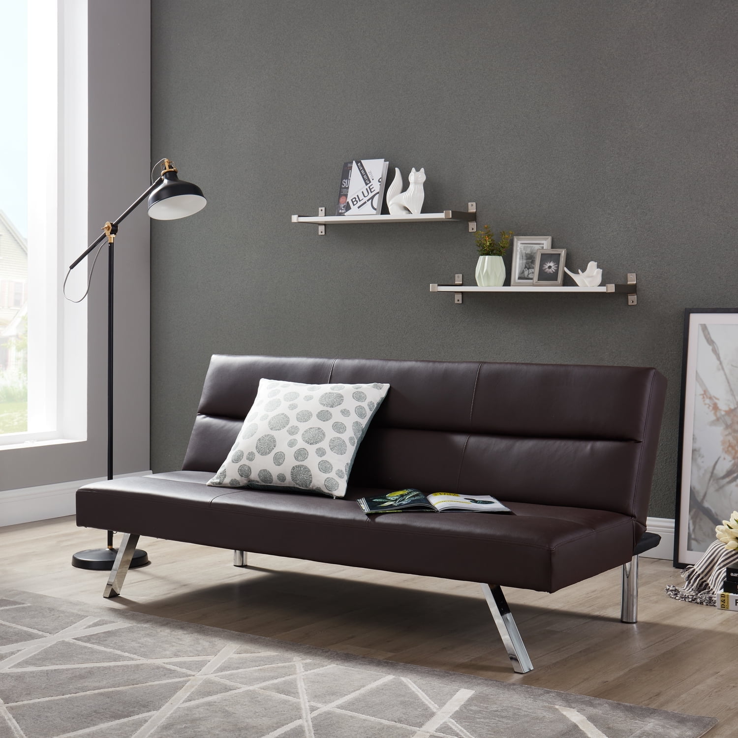 Naomi Home Futon Sofa Bed, Faux Leather Futon Couch, Modern Convertible ...