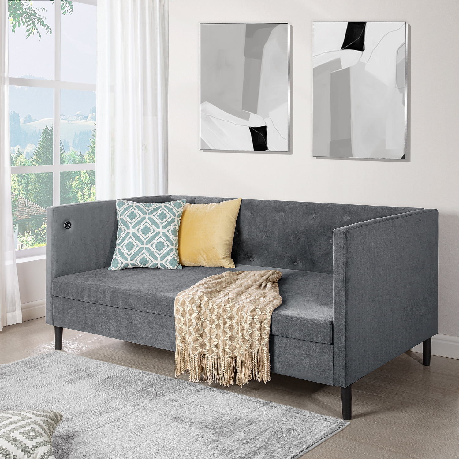 Naomi Home Irene Velvet Button Tufted Daybed-Color:Light Gray - Walmart.com