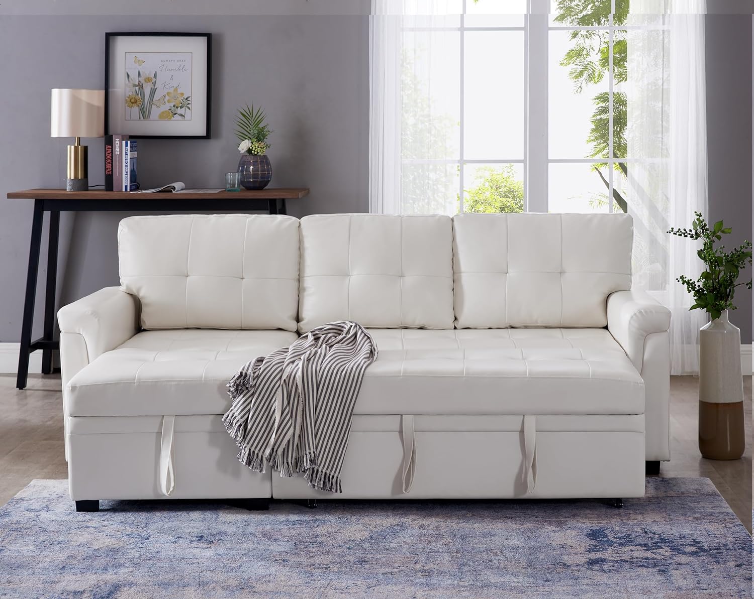Naomi Home Jenny Sectional Sofa Sleeper with Storage Chaise Tufted Pull ...