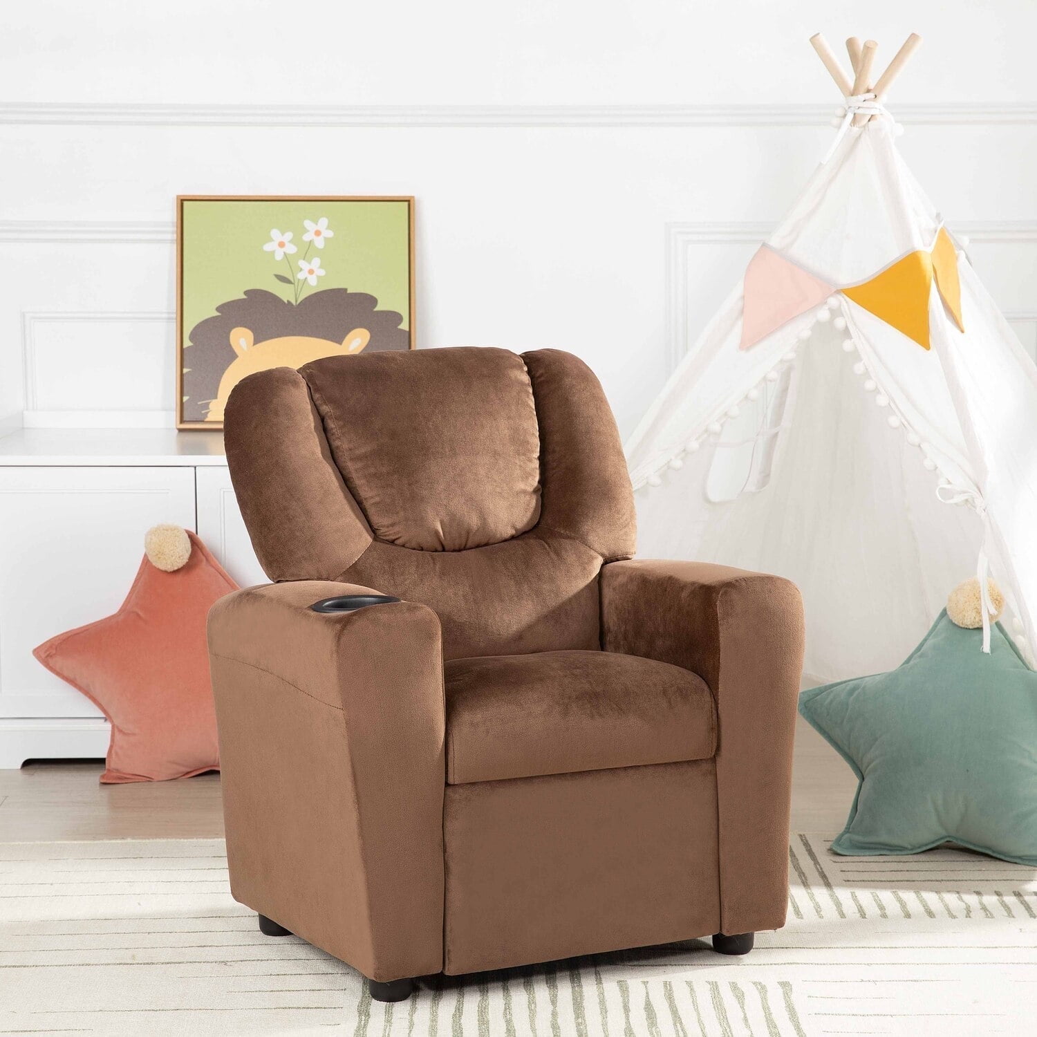 Naomi Home Kids' Recliner with Footrest, Cup Holders, Push-Back Feature ...