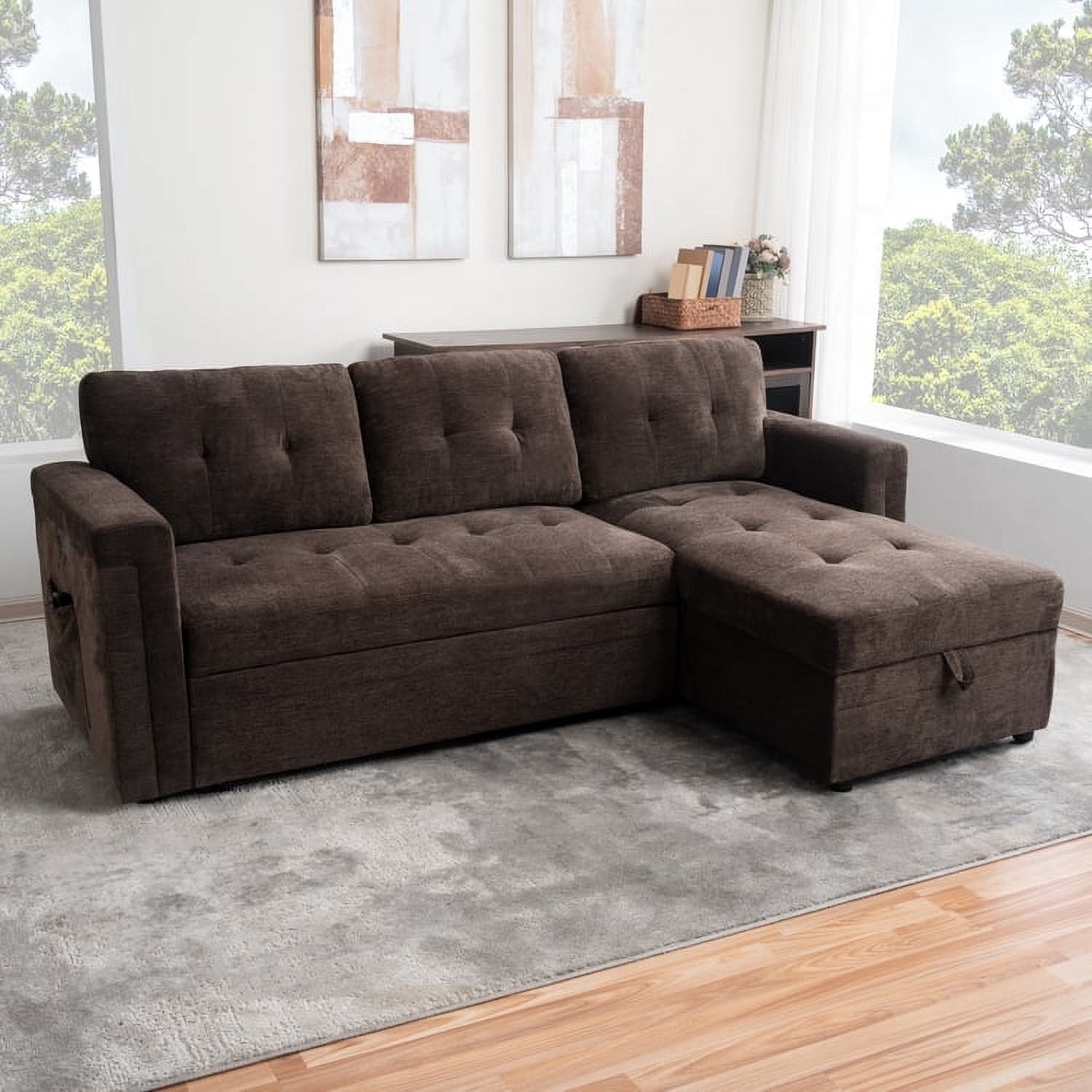 Naomi Home Lily Sectional Sleeper Sofa with USB ports-L-Shaped Couch ...