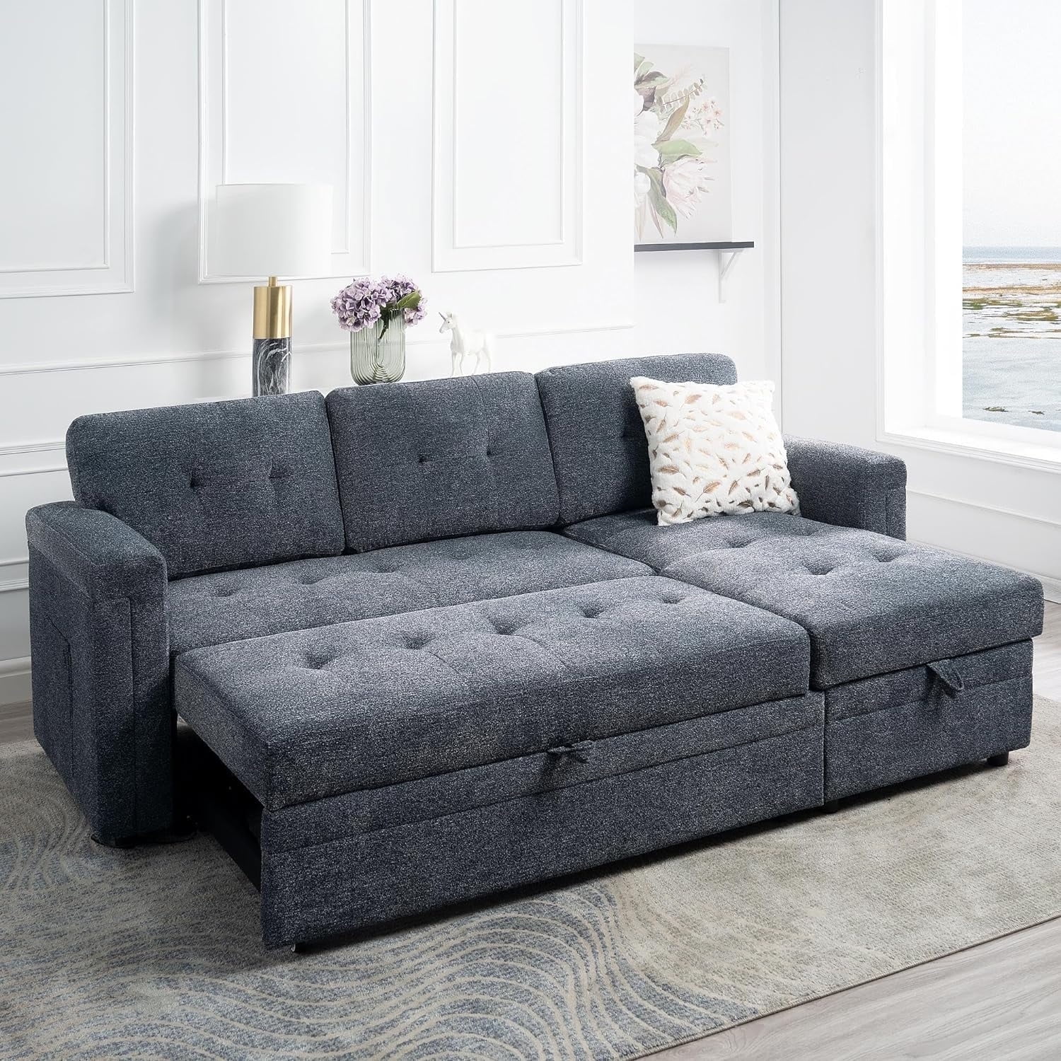 Naomi Home Lily Sectional Sleeper Sofa with USB ports-L-Shaped Couch ...