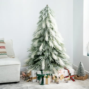 Uforic 6ft Pre-Lit Flocked Natural Drooping Pampas Christmas Tree with ...