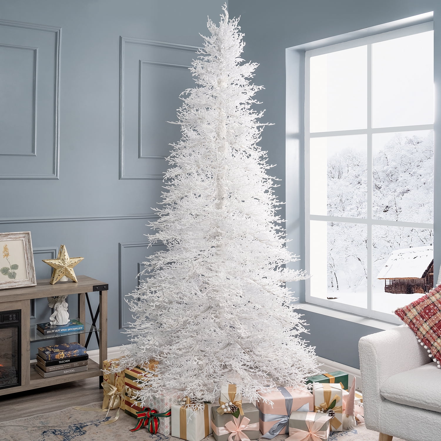 Winter Wonderland White Pre-Lit Christmas Trees with Warm Lights & Full ...