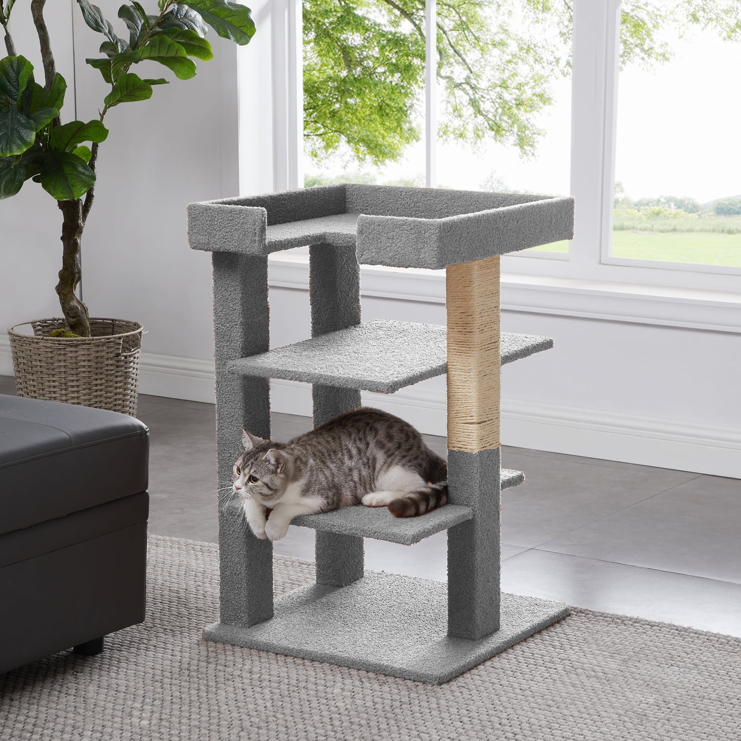 Naomi Home Multi-Level Cat Scratch Tower Wooden Furniture, Cat Home for ...