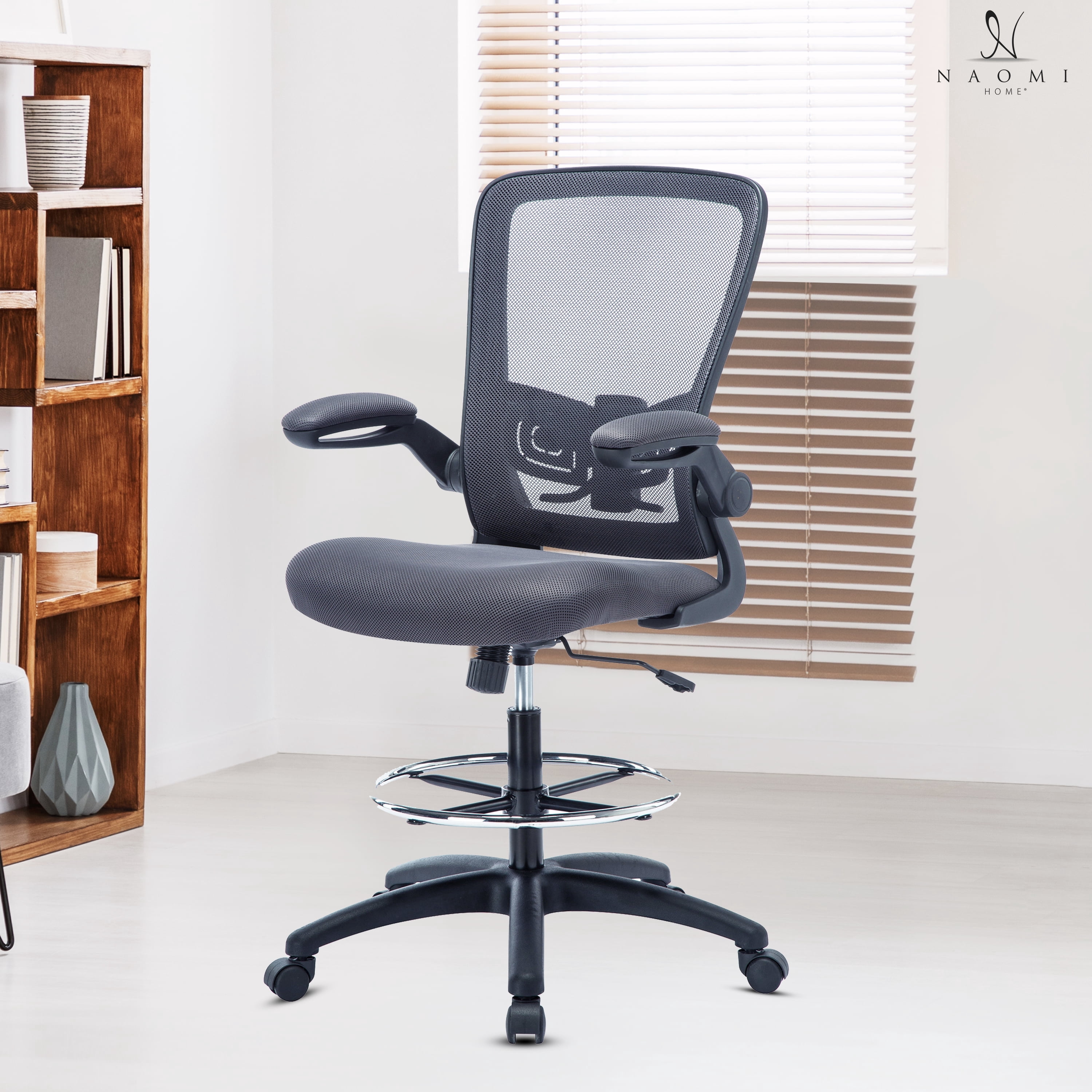 Naomi Home Tall Drafting Office Chair with Adjustable Armrests, Rolling ...