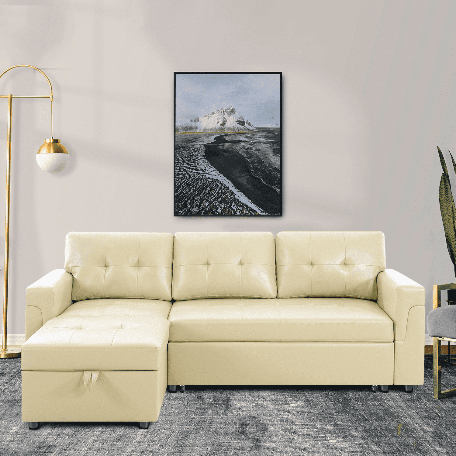 Pull-Out Sofa Bed - Compact Pull-Out Leather Sleeper Couch for Small ...