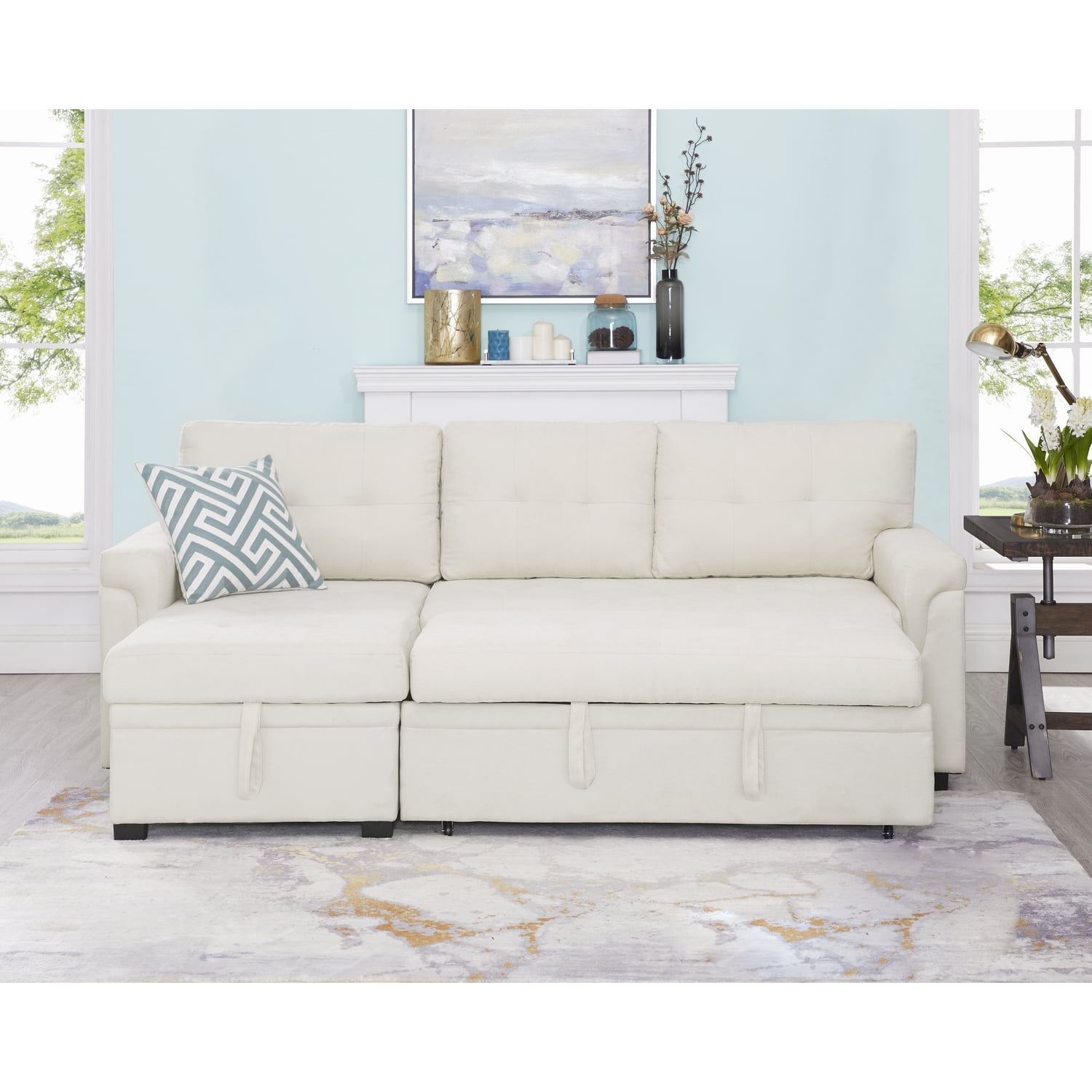 Naomi Home Perry Modern Sectional Sofa with Storage Chaise-Color:Cream ...