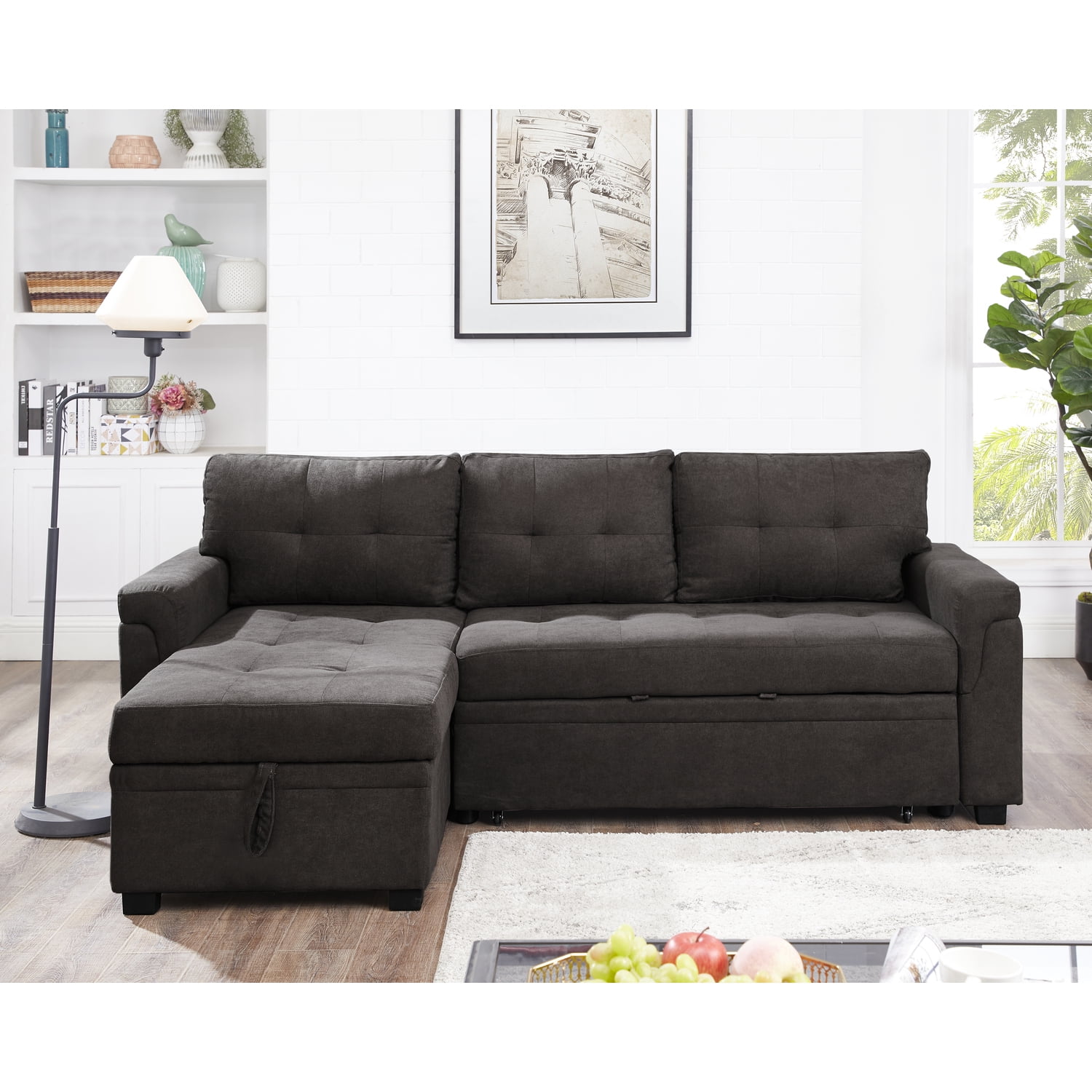 Naomi Home Perry Modern Sleeper Couch, Comfy Reversible Sectional Sofa ...