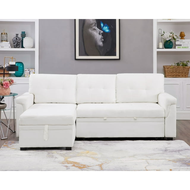 Naomi Home Perry Modern Sectional Sofa with Storage Chaise-Color:White,Fabric:Velvet - Walmart.com