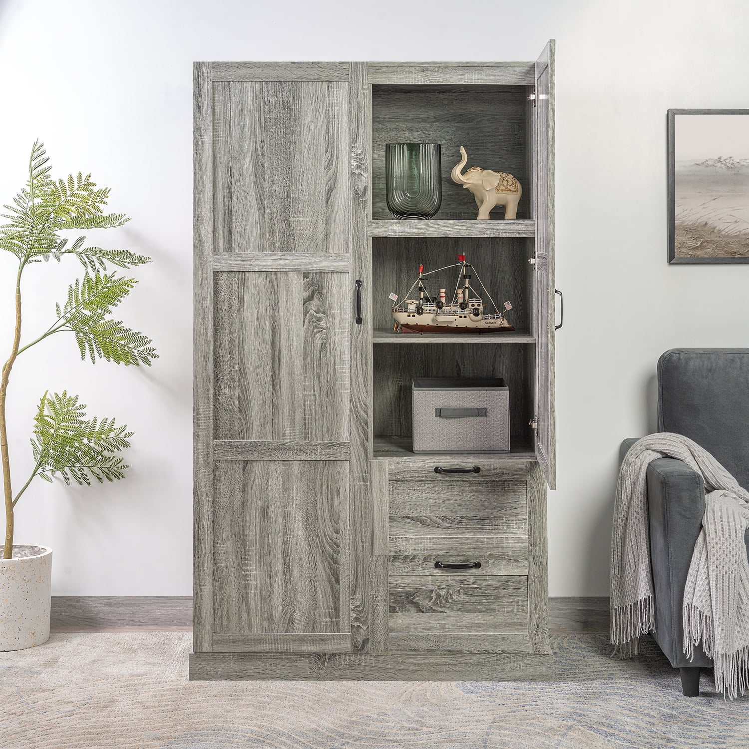 Naomi Home Rachel Traditional Kitchen Cabinet-Color:Gray Oak - Walmart.com