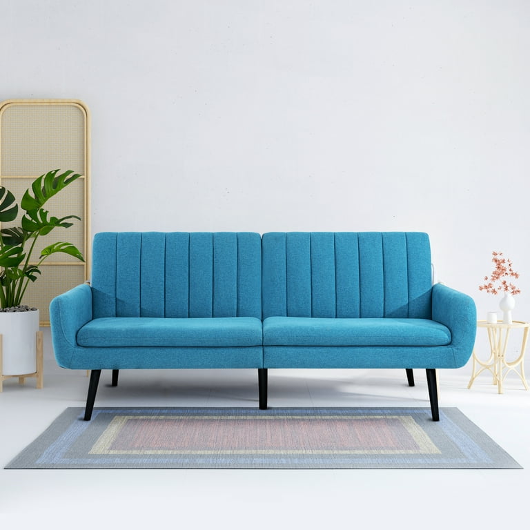 Naomi Home Raven Minimalist Comfort Futon Sofa Bed Linen Seafoam Blue