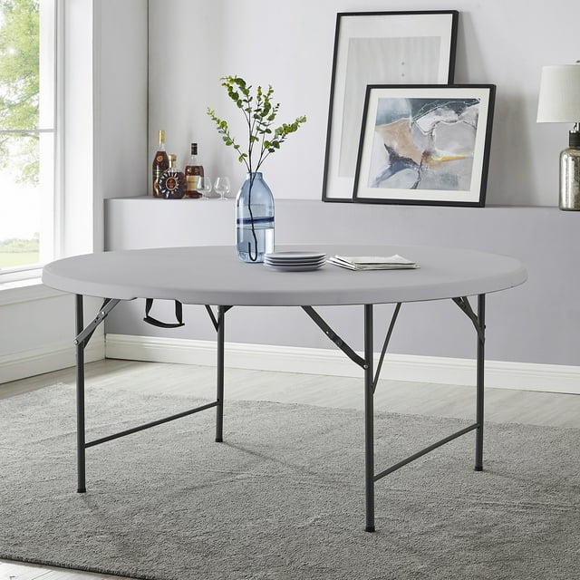 Naomi Home Round Folding Table Bi-Fold Resin Table with Carrying Handle ...