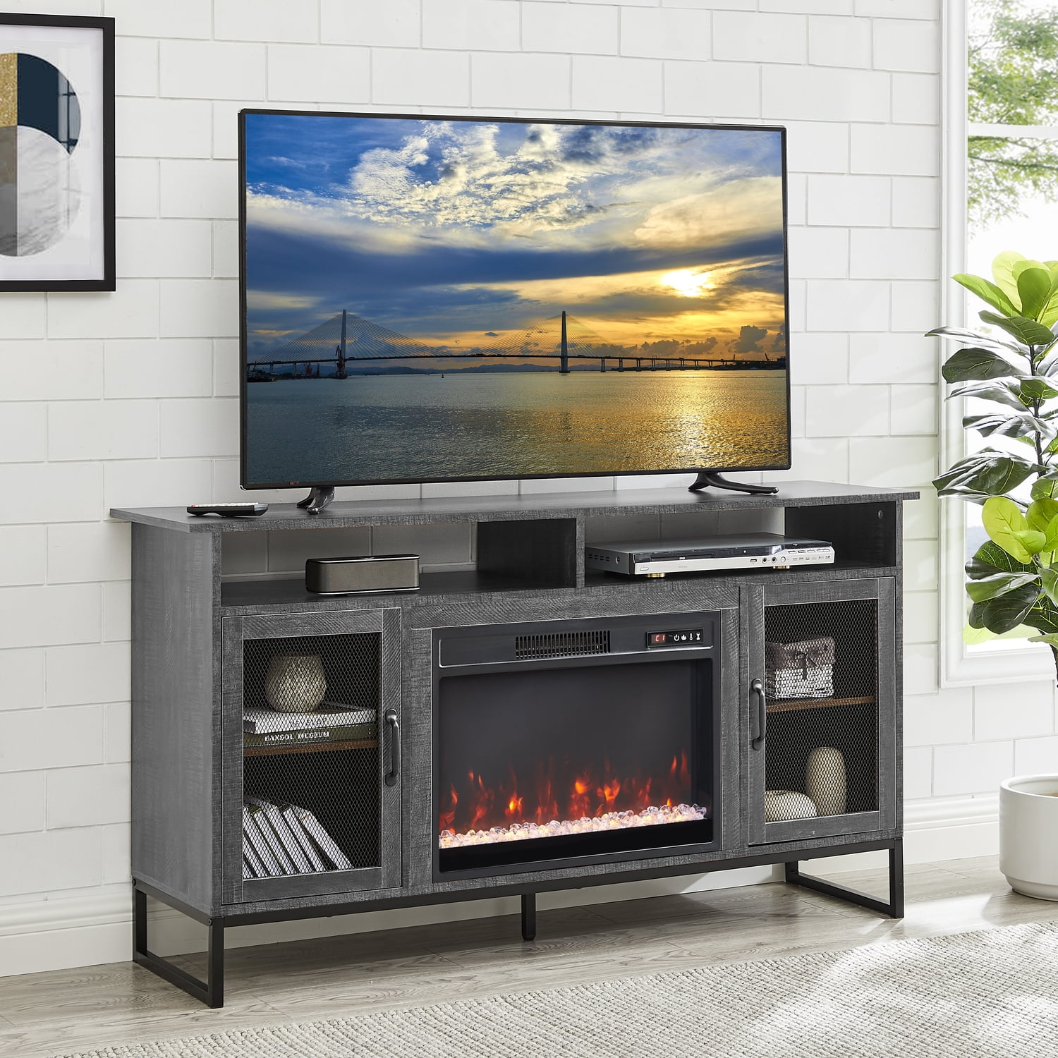 Naomi Home Scarlett Rustic Fireplace TV Stand-Finish:Gray - Walmart.com