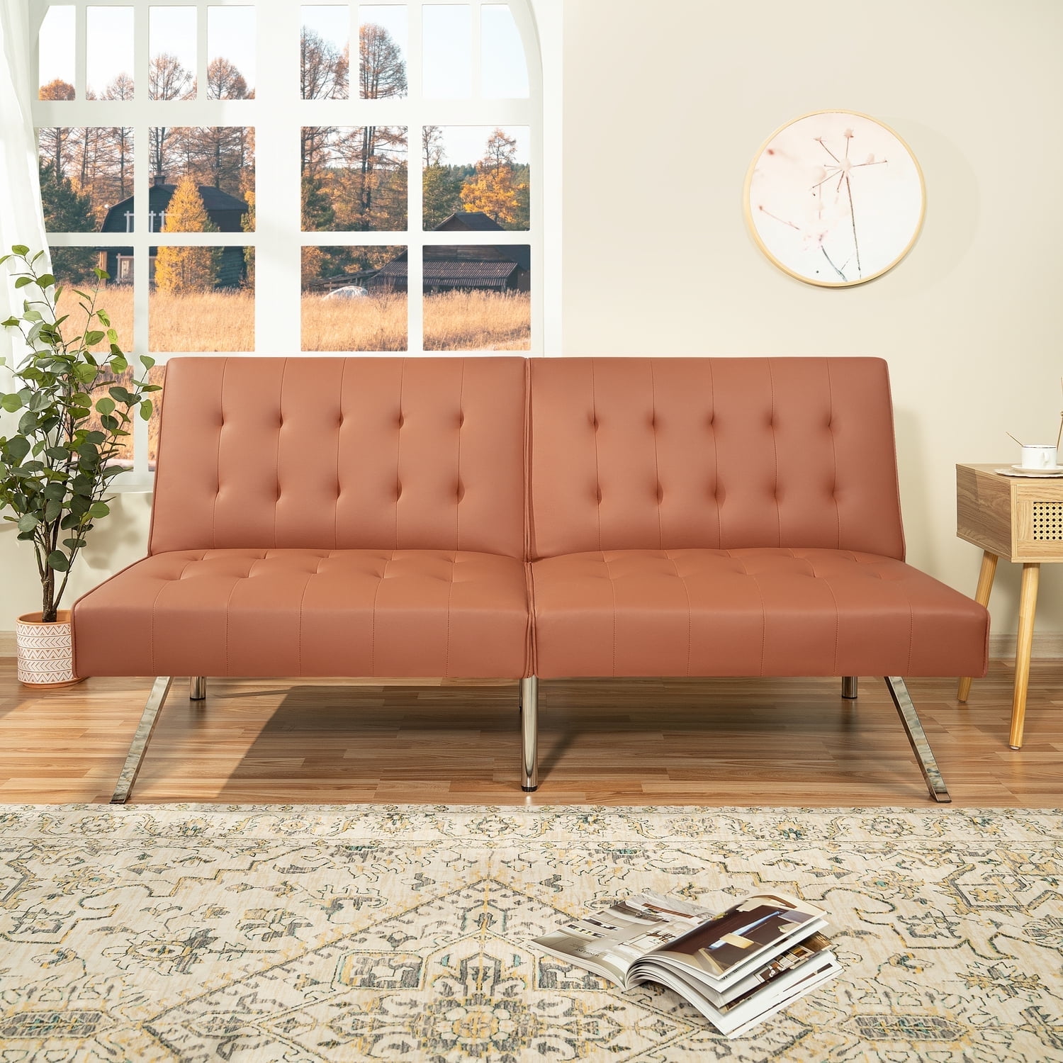 Naomi Home Modern Wood Reclining Split Back Daybeds with Chrome Legs ...
