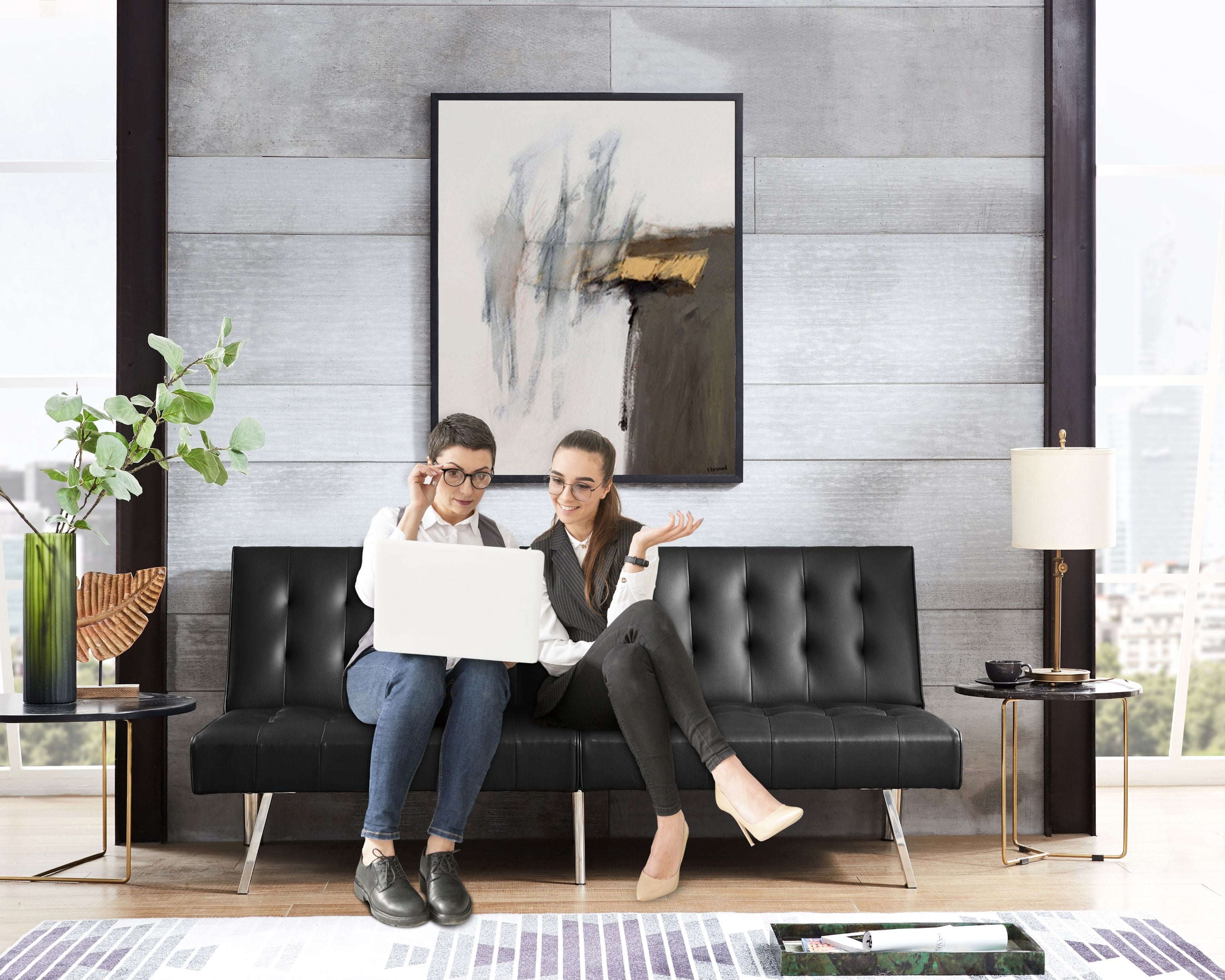 Naomi Home Tufted Split Back Futon Sofa Bed, Linen Couch Bed, Futon ...