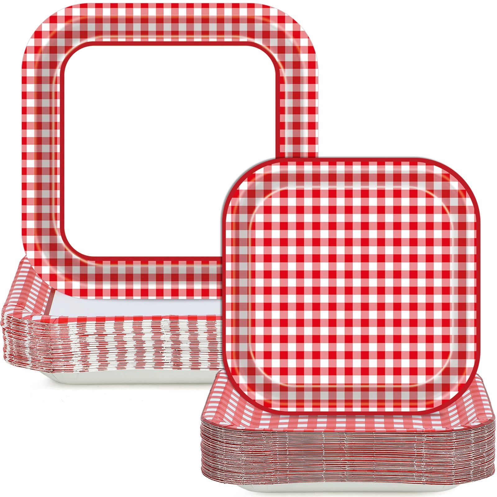 Naozinebi 100 Pcs Red and White AFN1Gingham Party Supplies Set ...