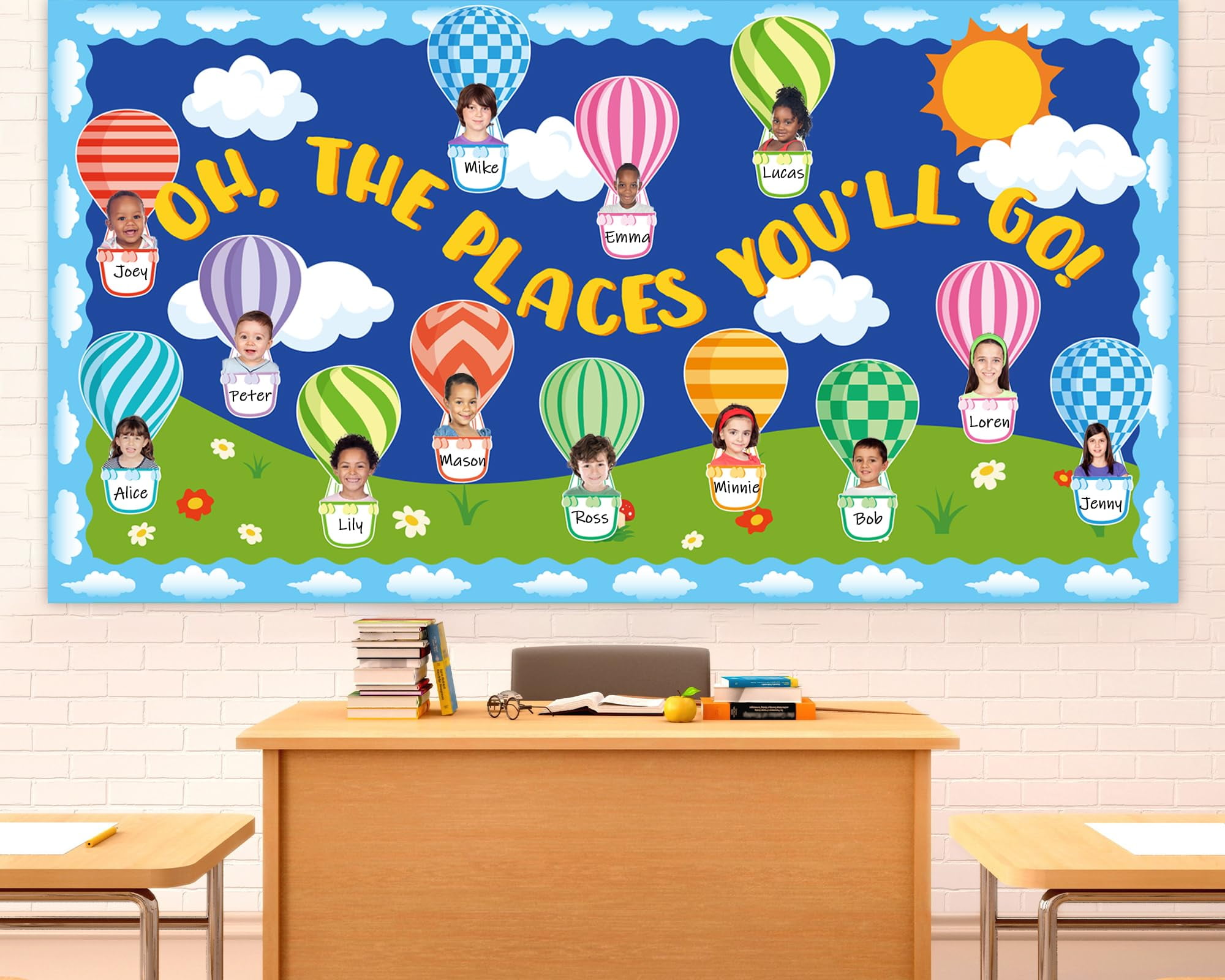 Naozinebi Hot Air Balloons Bulletin Board Set The You'll Go Classroom ...