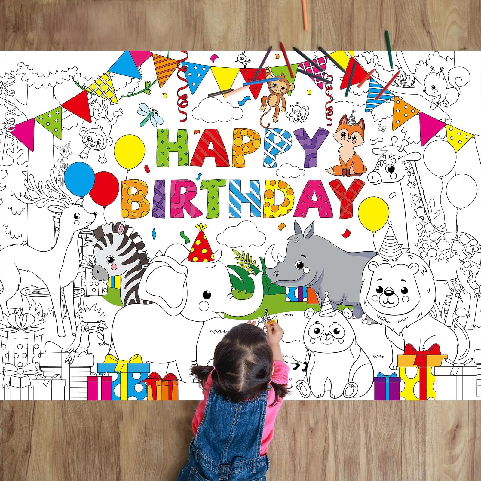 Naozinebi Safari Animals Party Coloring Poster for Kids Giant Coloring ...