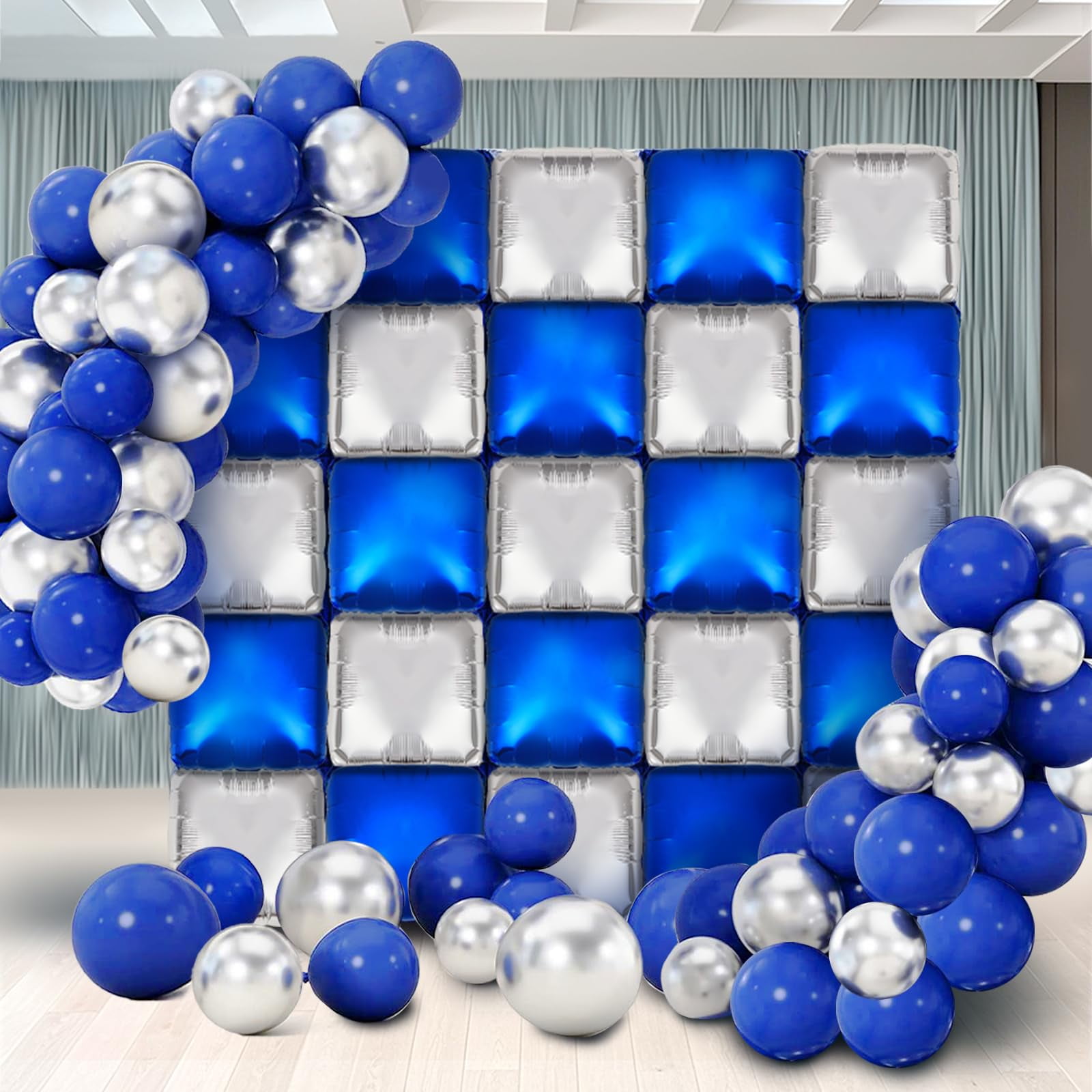 Naozinebi Silver BlueEGSC Flat Square Foil Balloon Wall Backdrop Mylar ...