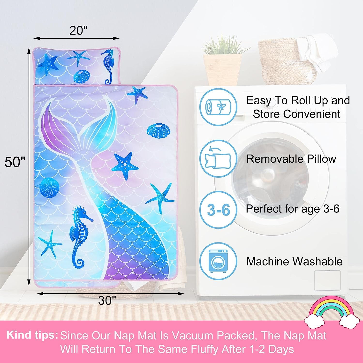 Nap Mat for Preschool Kids with Pillow and Blanket - Soft & Portable ...