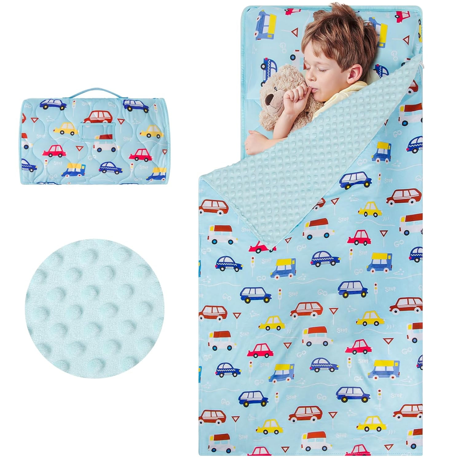 Nap Mats with Pillow 55‘’*29‘’, Cotton Toddler Sleeping Bag with ...