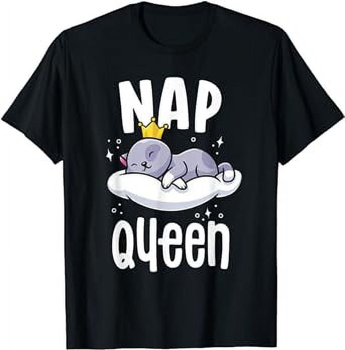 Nap Queen Kawaii Napping Cat Cute Sleeping Kitten Lazy Girls T-Shirt ...