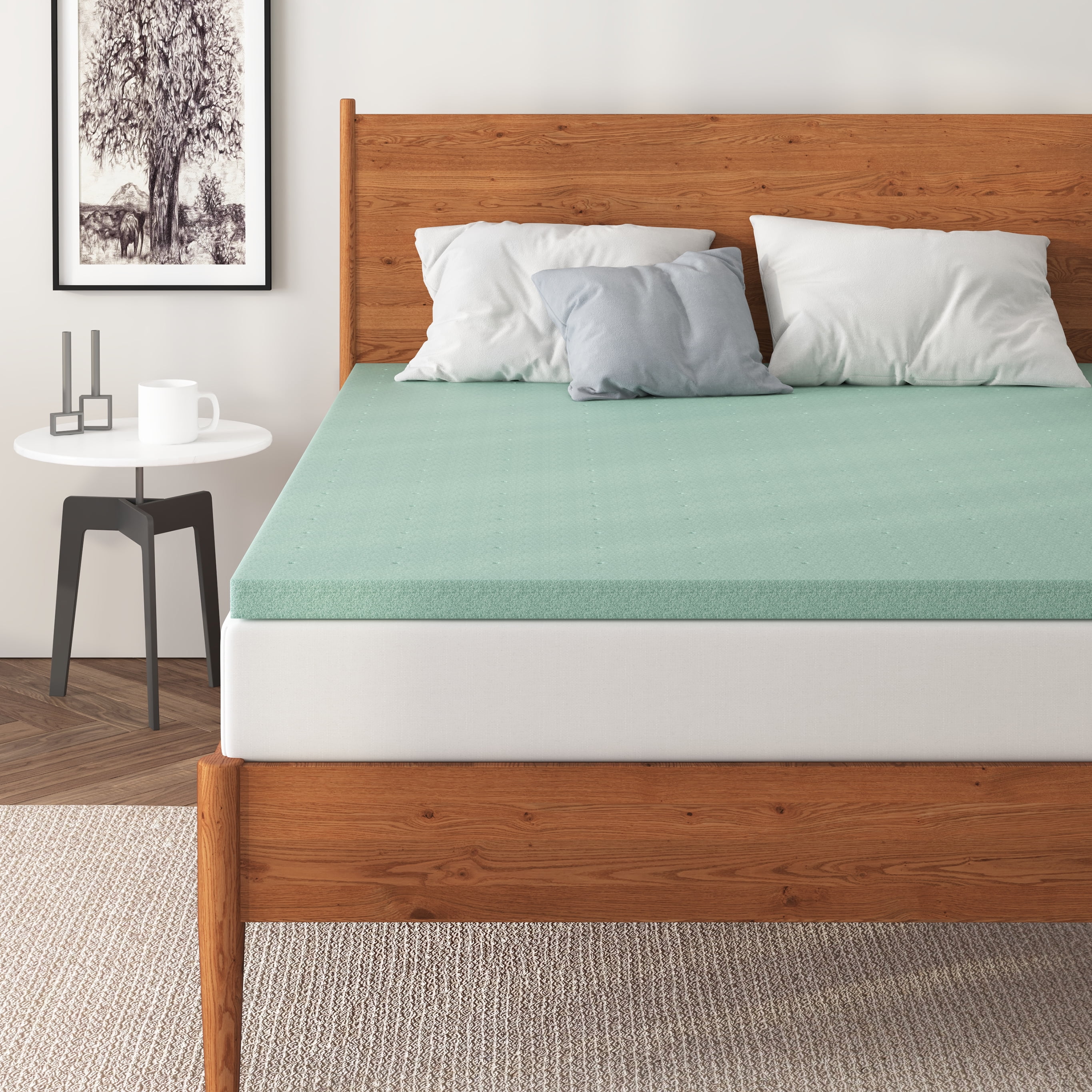 NapQueen 4'' Ventilated Green Tea Memory Foam Mattress Topper, CertiPUR ...