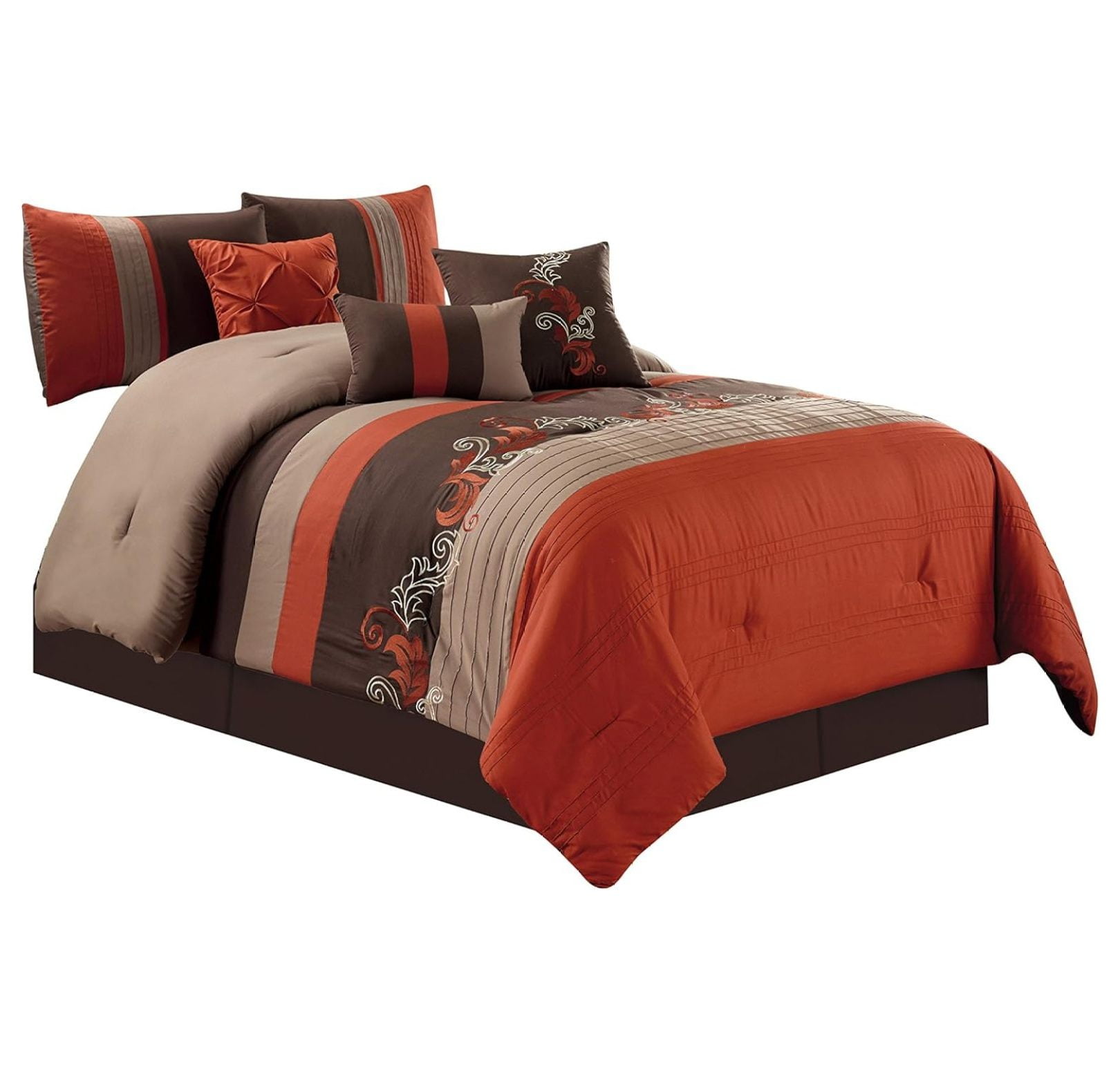 Napa 7-Piece Luxury Autumn Leaves Scroll Embroidery Bedding Comforter ...