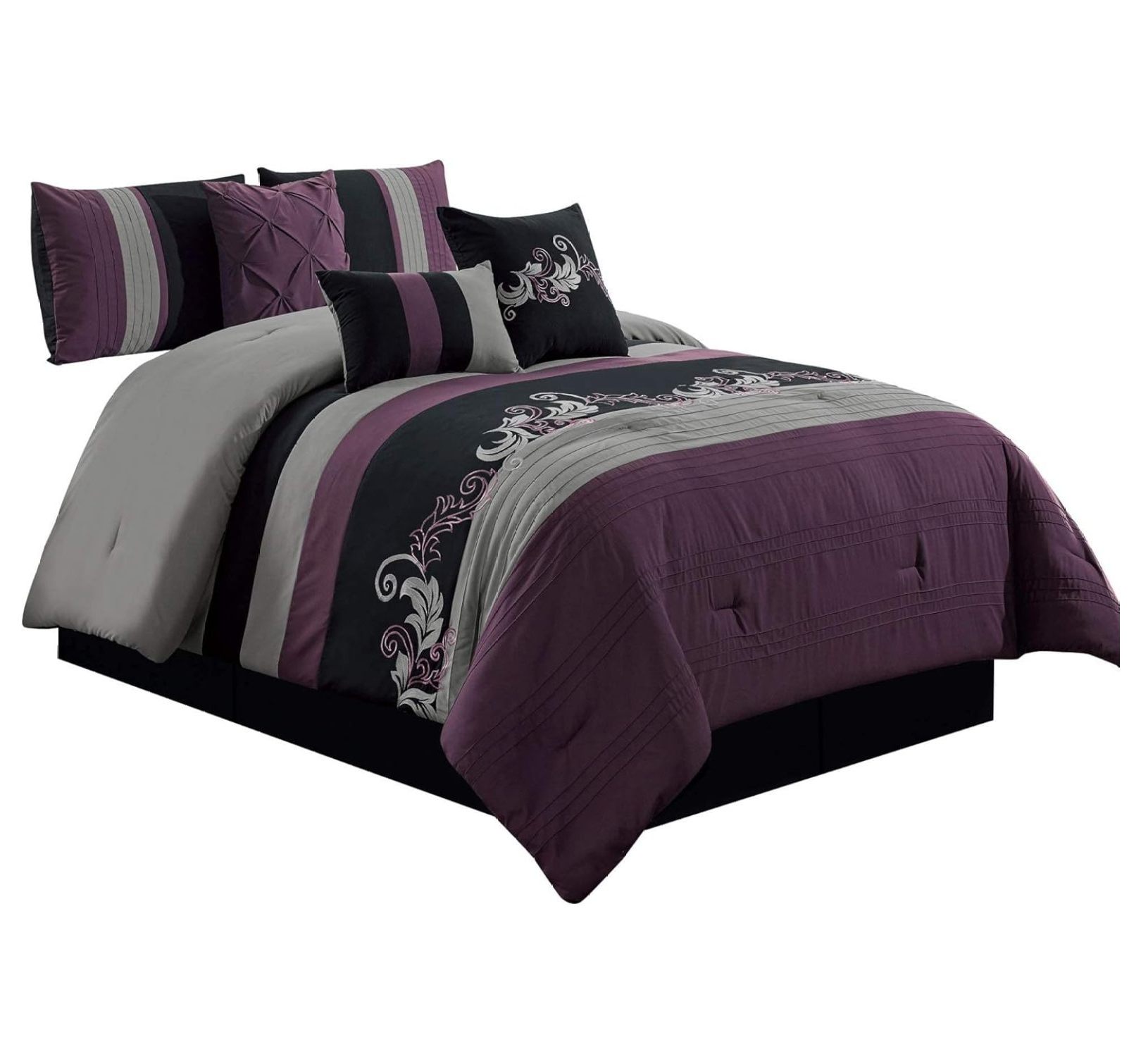 Napa 7-Piece Luxury Leaves Scroll Embroidery Bedding Comforter Set ...