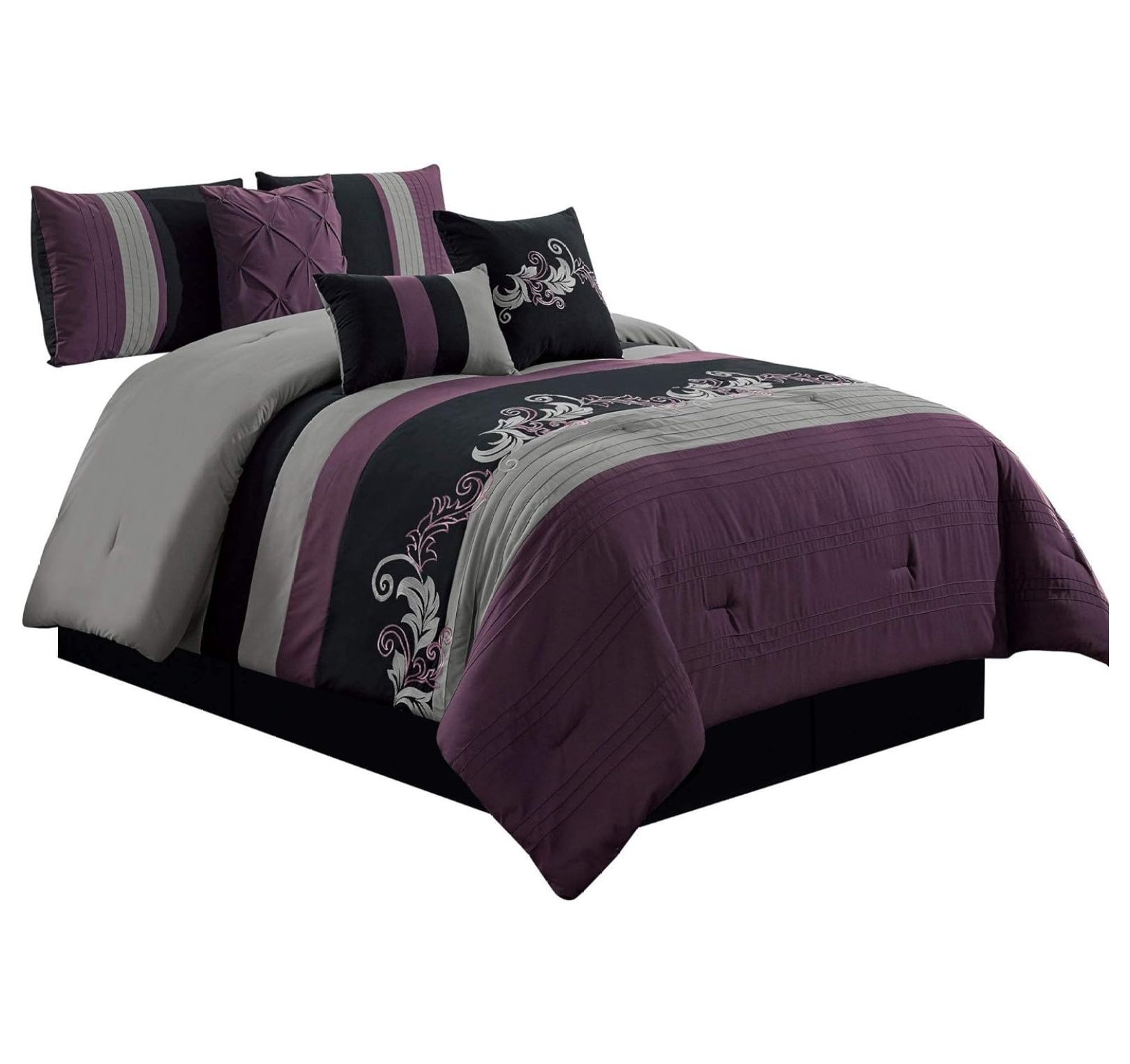 Napa 7-Piece Luxury Leaves Scroll Embroidery Bedding Comforter Set ...