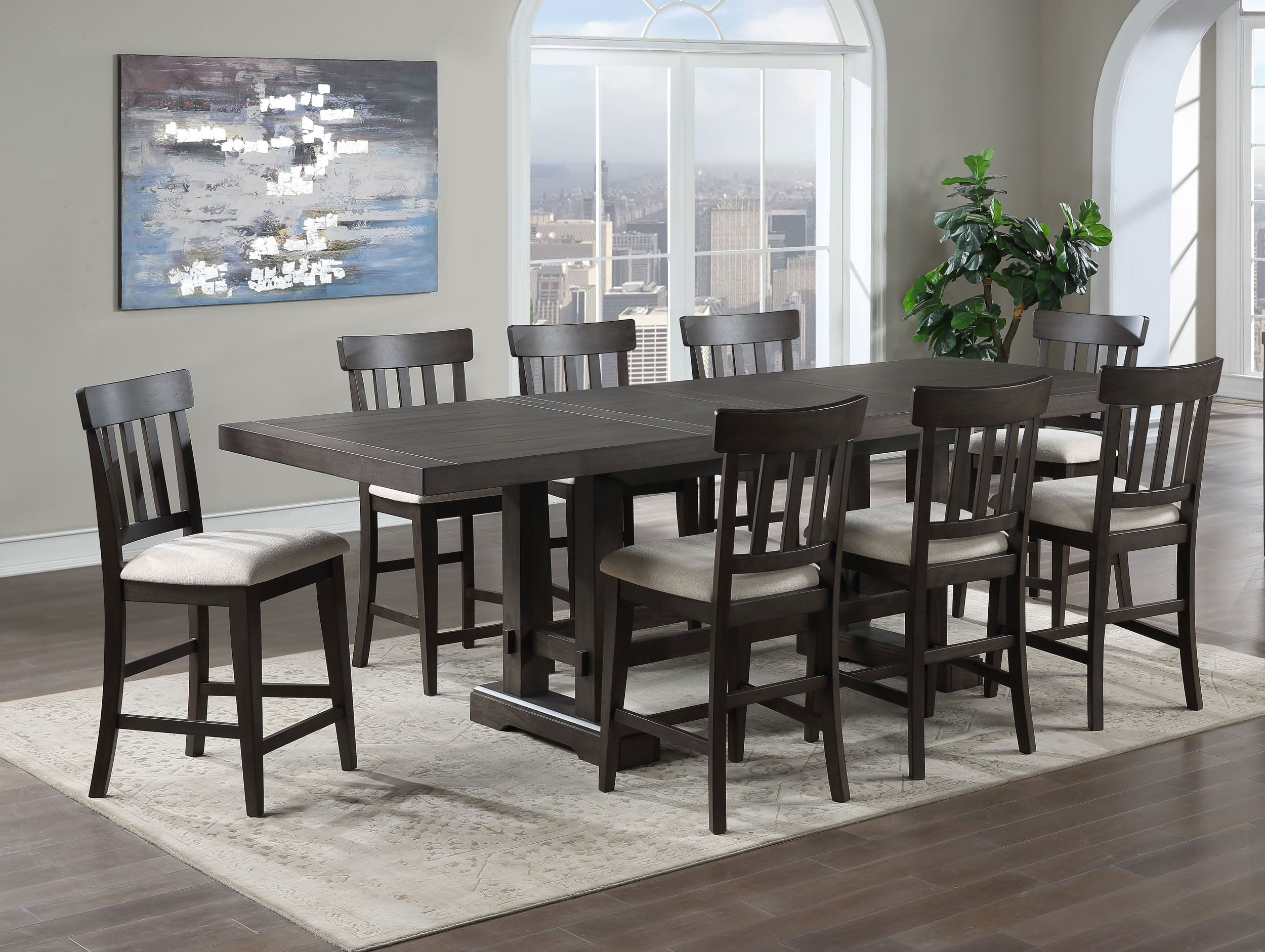 Napa 9 Piece Counter Height Dining Set Dark Brown Dark Brown Wood ...