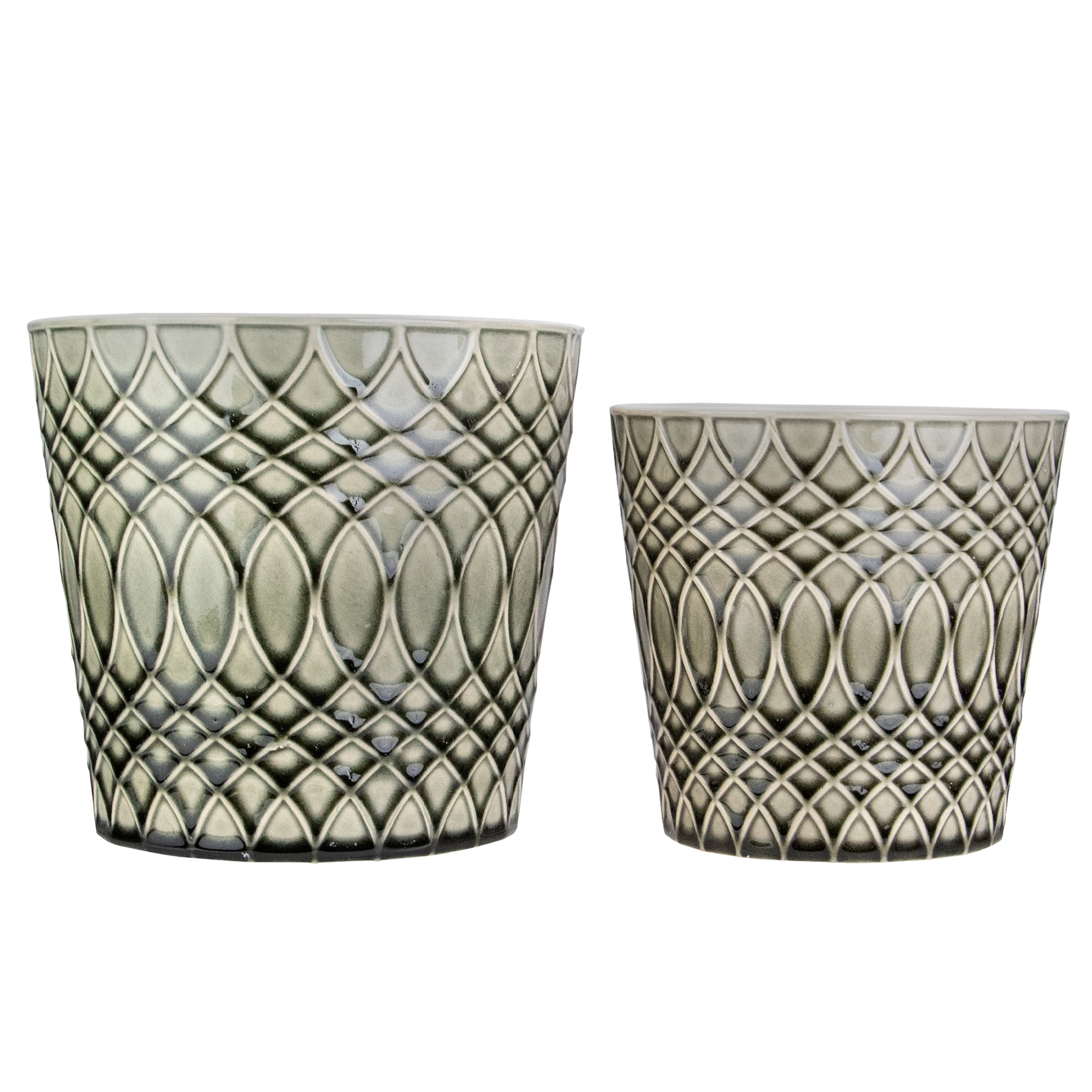 Napa Home & Garden Set of 2 Black and Gray Geometric Patterned Planters ...