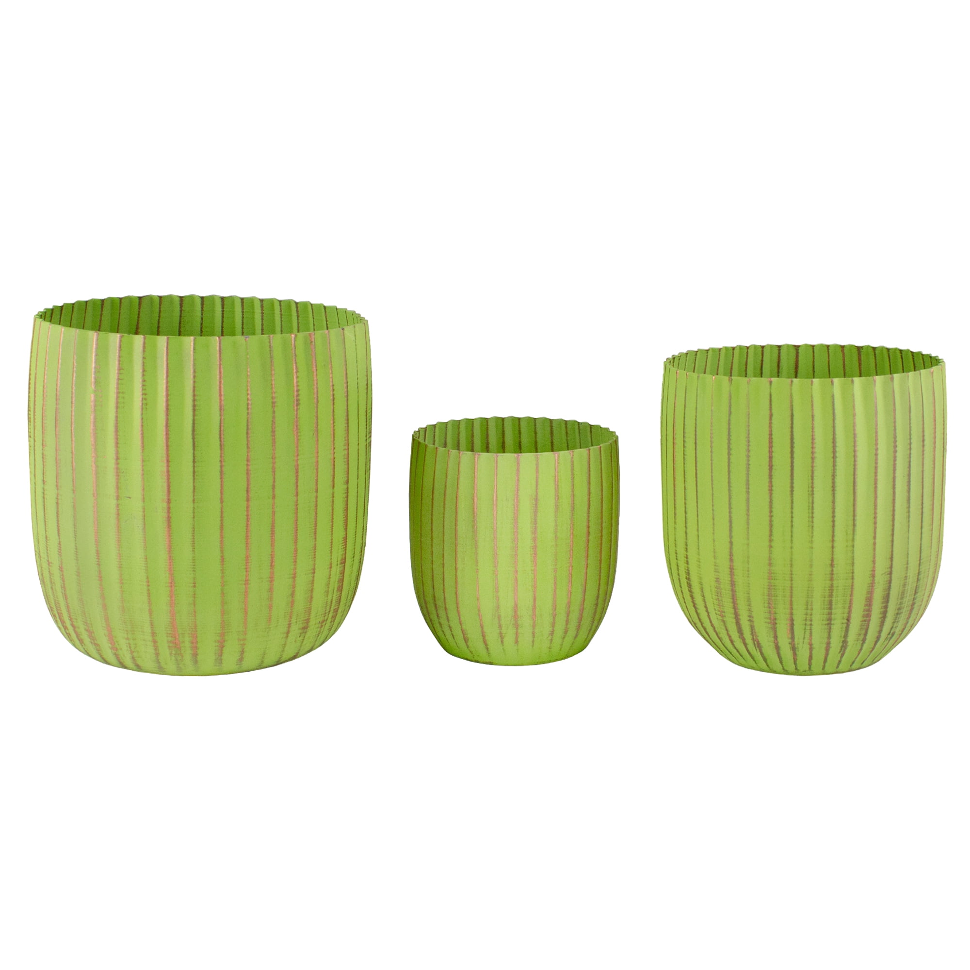 Napa Home & Garden Set of 3 Green and Gold Ribbed Planter 6.25 ...