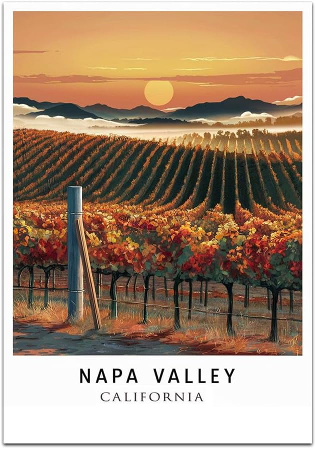 Napa Valley Map Retro Style Travel Canvas, Napa Valley Map Vintage ...