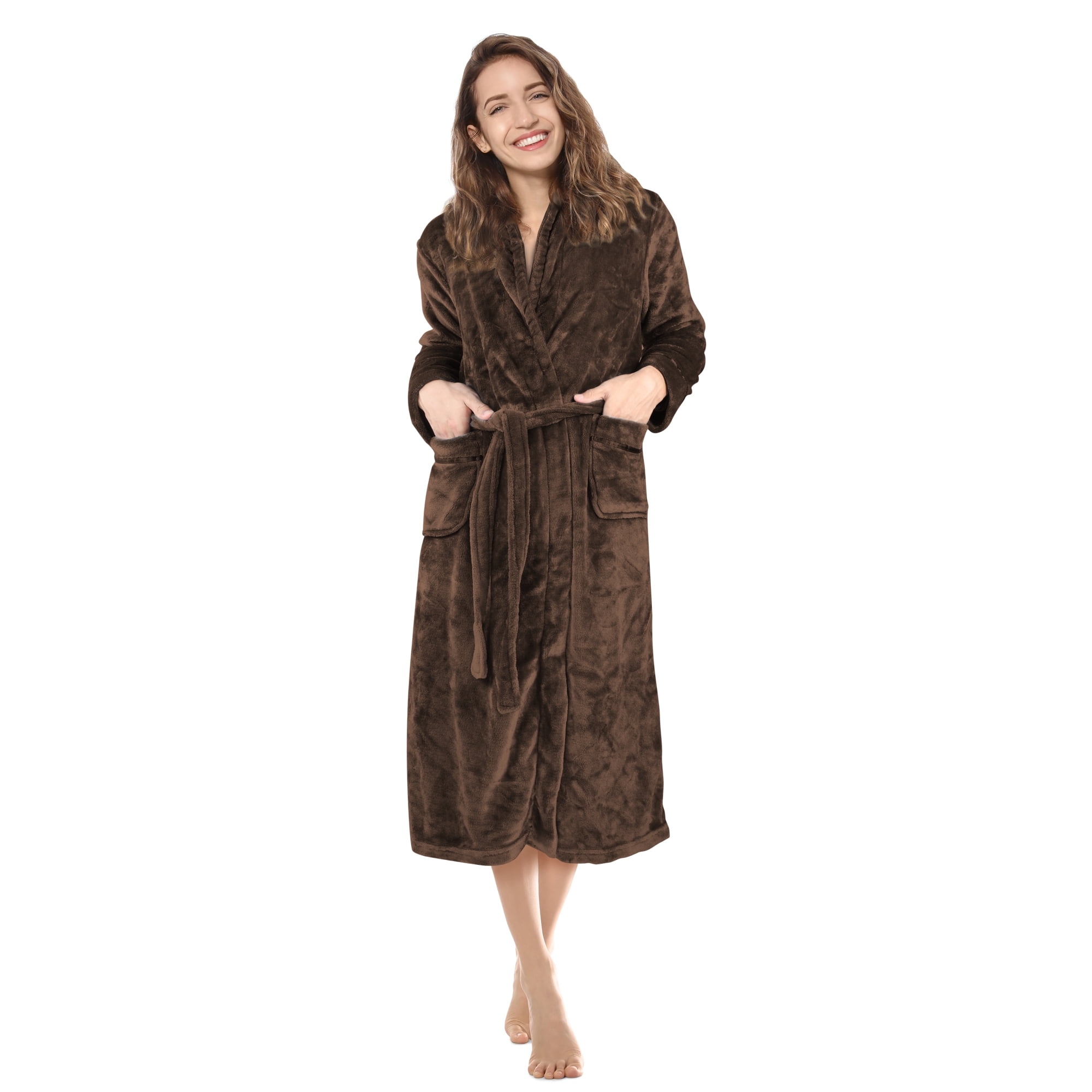 Napa Women's Lightweight Long Bathrobe, Soft Warm Microfiber Fleece ...