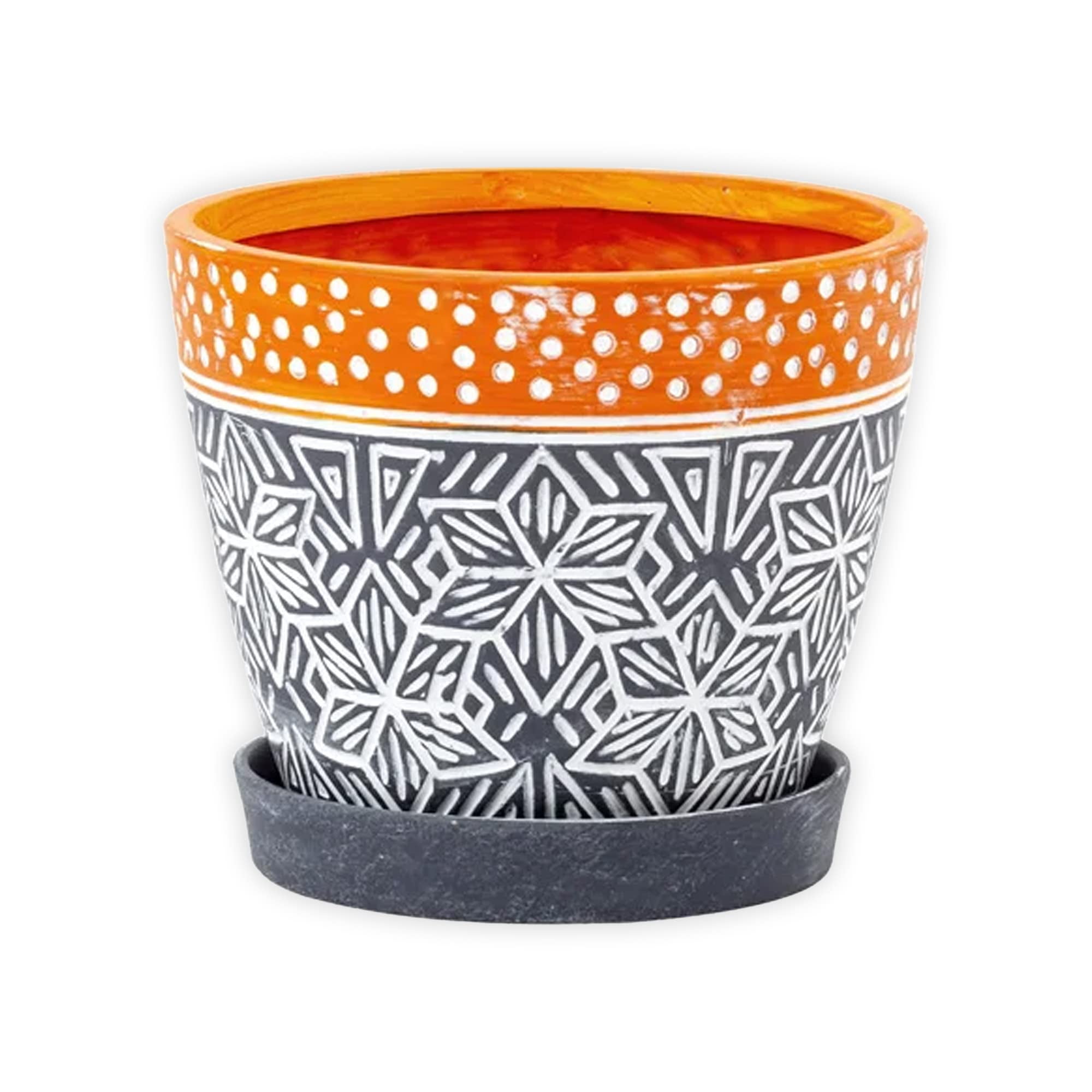 Napco 13943 Geometric Pattern Navy and Orange 5.5 x 5.5 Ceramic ...