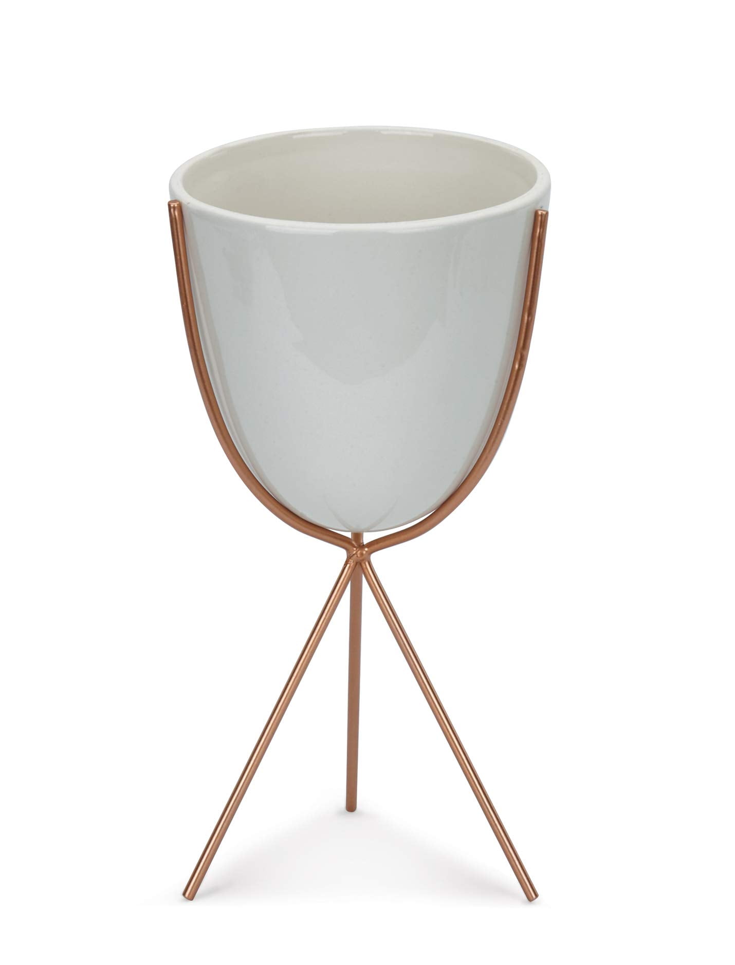 Napco 21965 Ceramic Planter/Cache Pot in Stand, White & Rose Gold ...