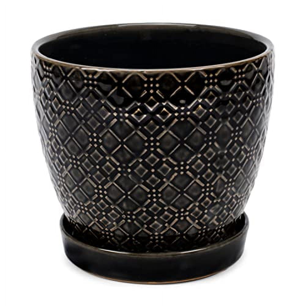 Napco Distressed Black Laser 6 x 6.5 Ceramic Table Top Planter Pot with ...