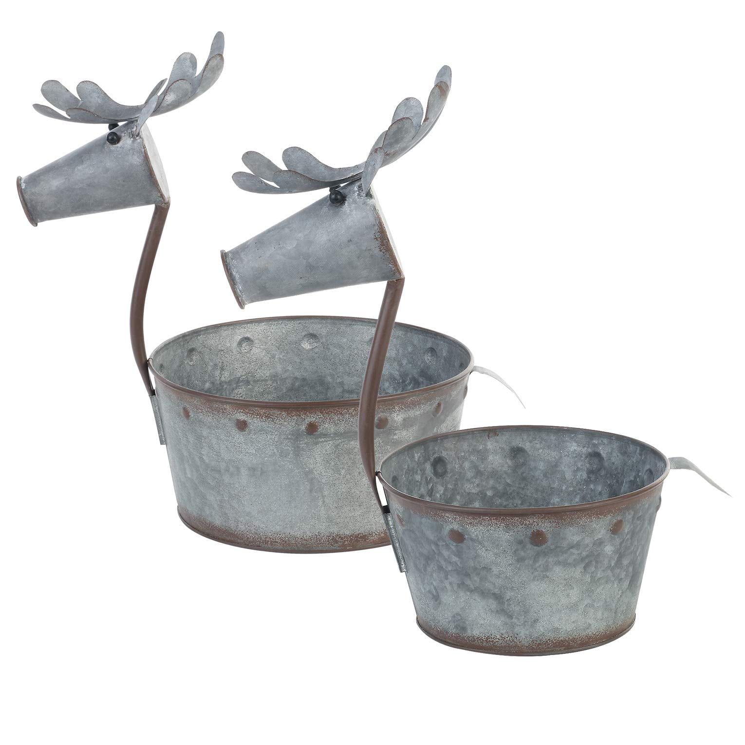 Napco Galvanized Silvertone Deer 12.25 x 8.25 Metal Decorative Planter ...