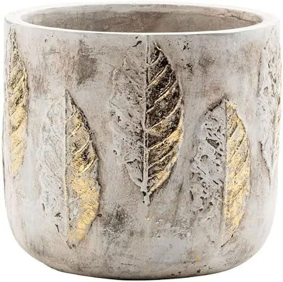 Napco Gold Leaf Detail Grey 5.5 x 5.5 Concrete Cache Pot - Walmart.com