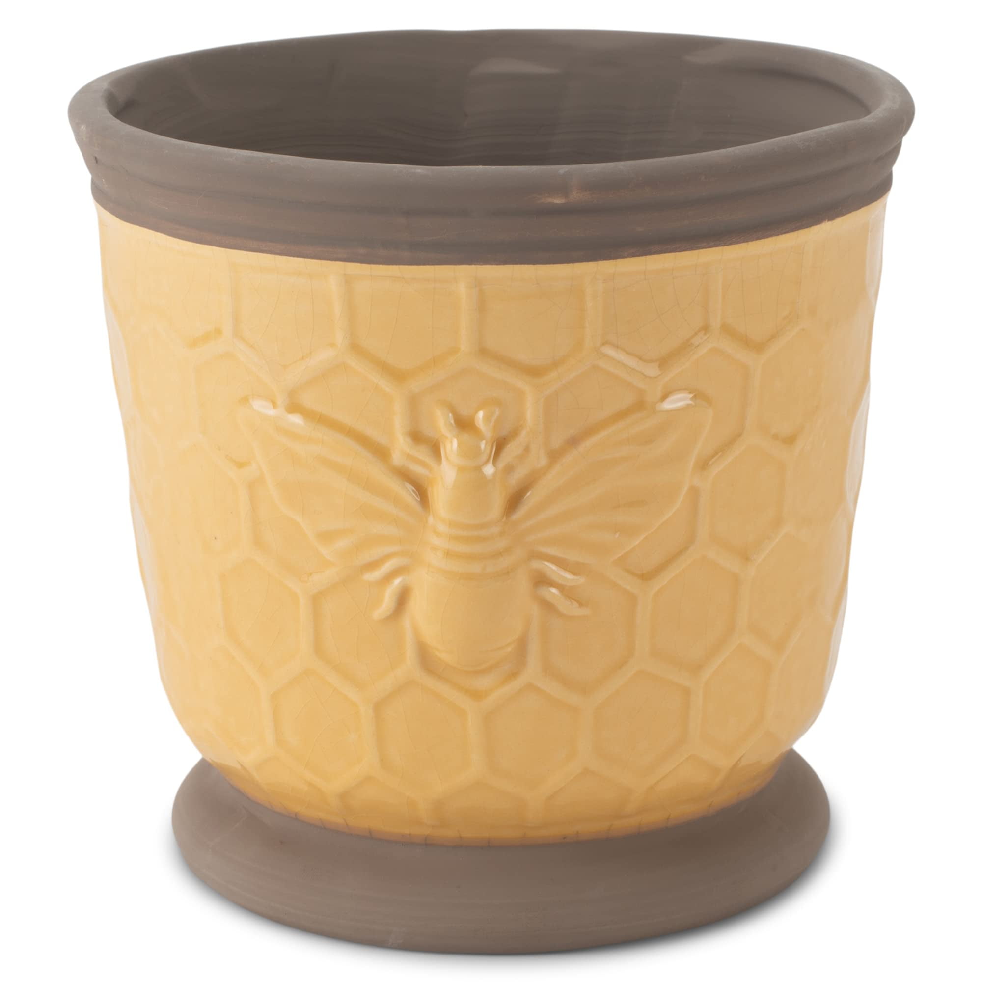 Napco 21881 Debossed Ceramic Round Planter/Cache Pot, Honeycomb Bee ...