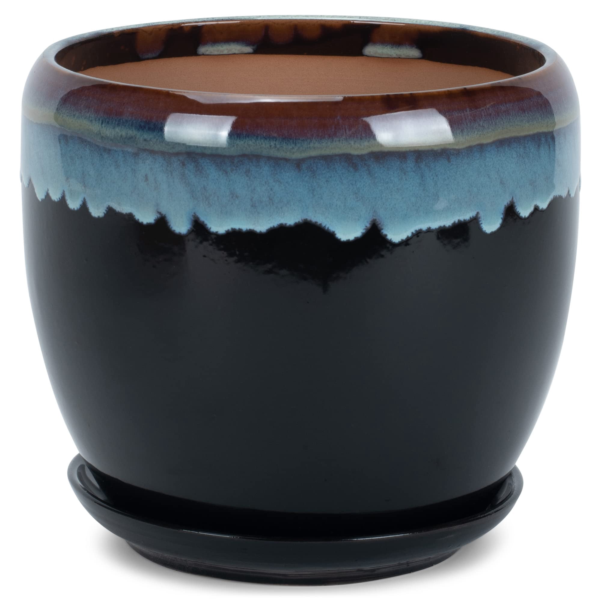 NAPCO 5.25" x 6" x 6" Cobalt Blue Ceramic Plant Pot with Saucer ...