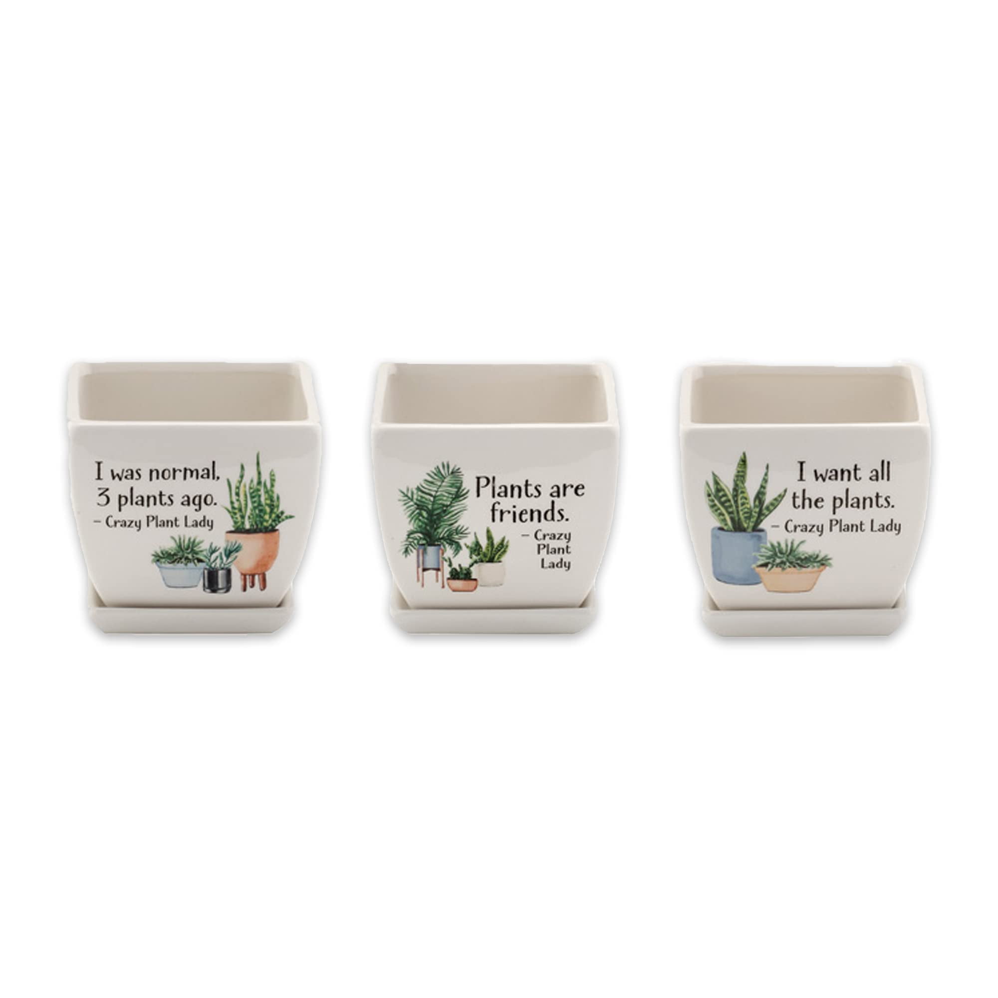 Napco Set of 3 Square Ceramic Pots for Indoor Plants Tapered Planter ...