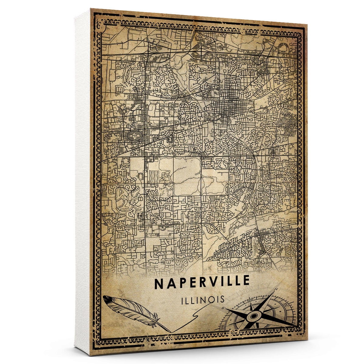 Naperville Vintage Map Prints Canvas, Illinois Map Art Canvas, Canvas ...